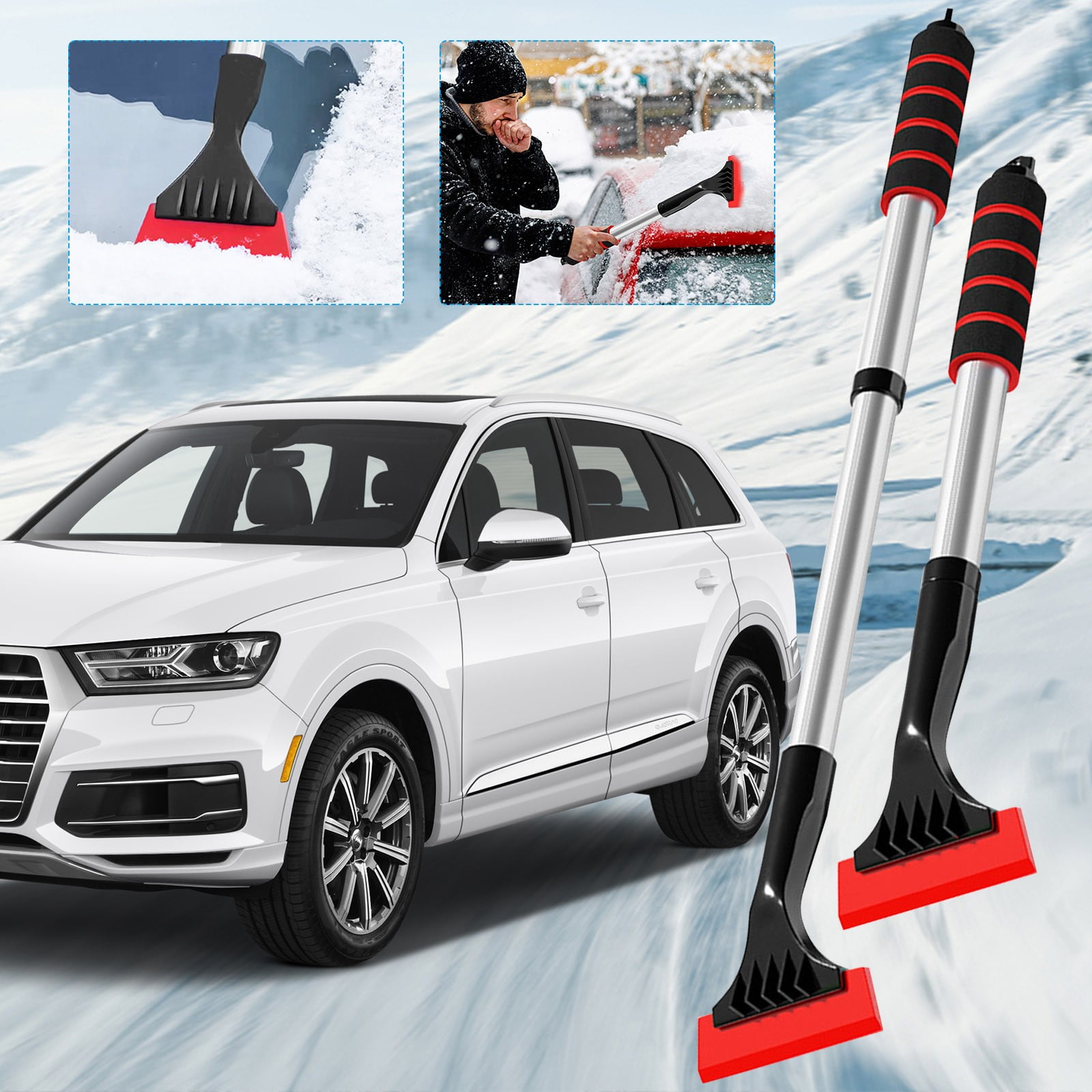 Car Snow Shovel with Ice Scraper Aluminum Telescoping Handle for ...