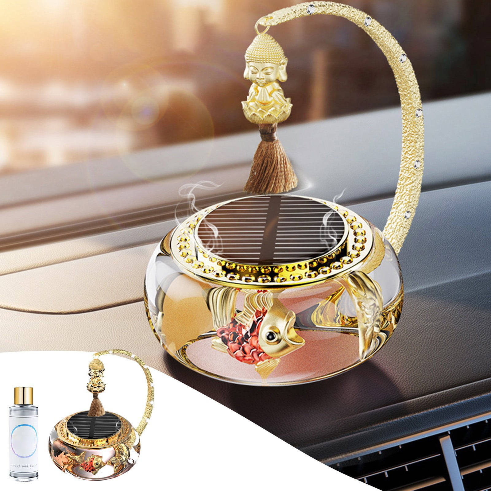 Car Solar Powered Rotating Goldfish Perfume Diffuser | Aluminum Alloy ...