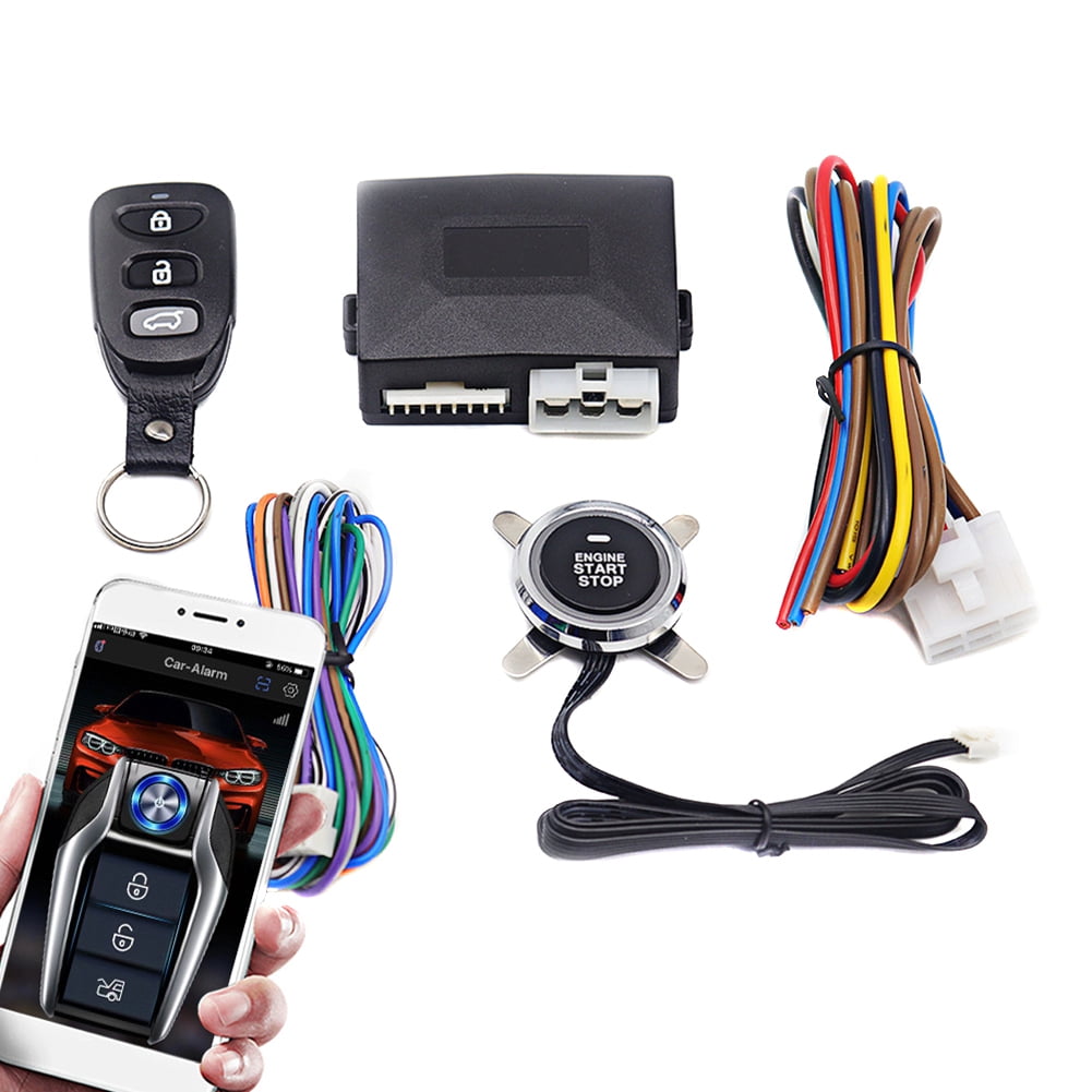 Car Start Button Kit 12V Car Keyless Entry Alarm System Mobile Phone ...