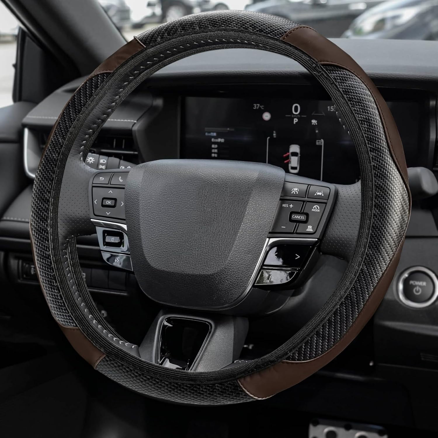 Car Steering Wheel Cover, 14.5-15 Inch Carbon Fiber Leather Elastic Car ...