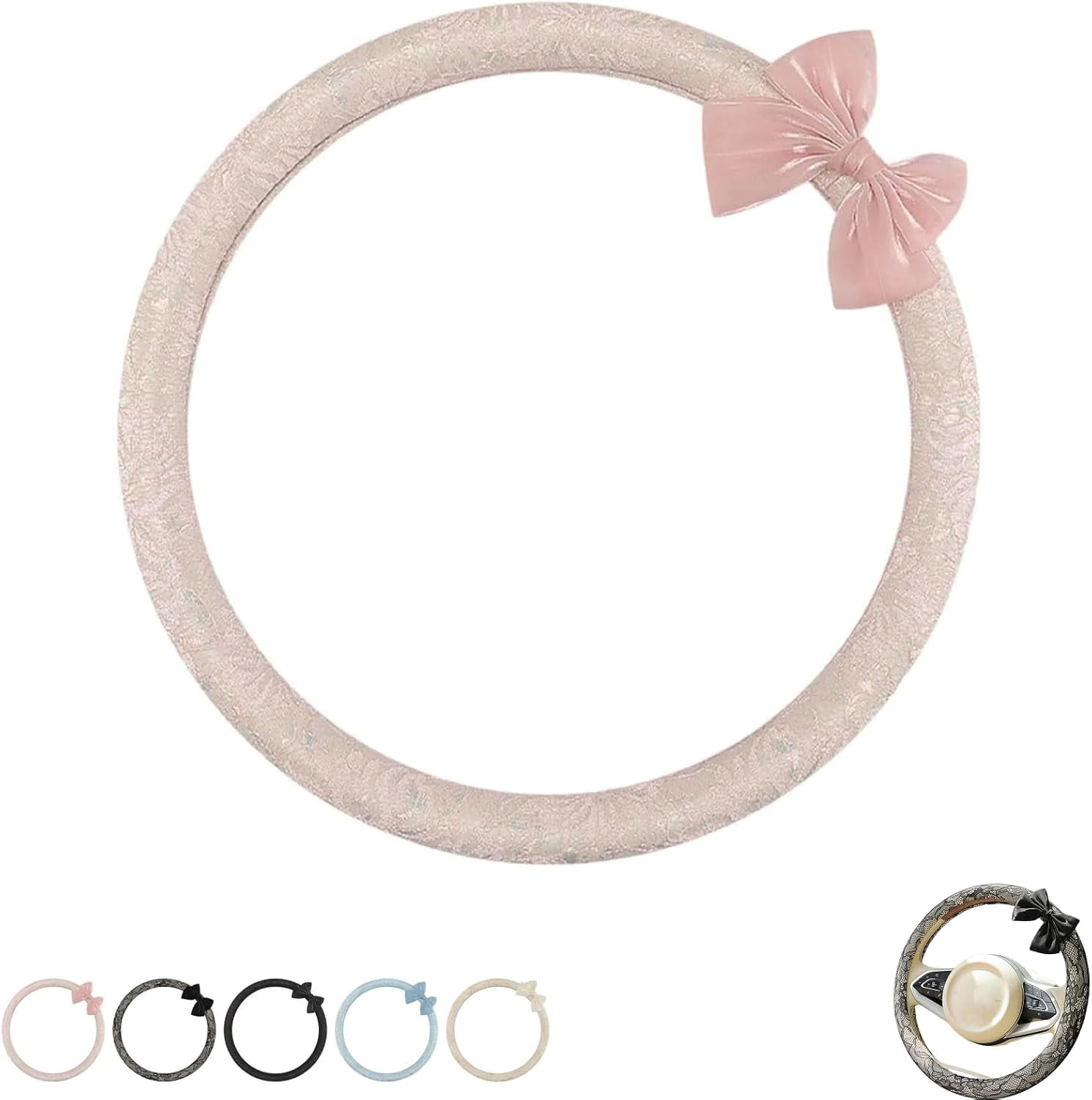 Car Steering Wheel Cover, 15 in Lace Pattern PU Material Bow-Knot ...