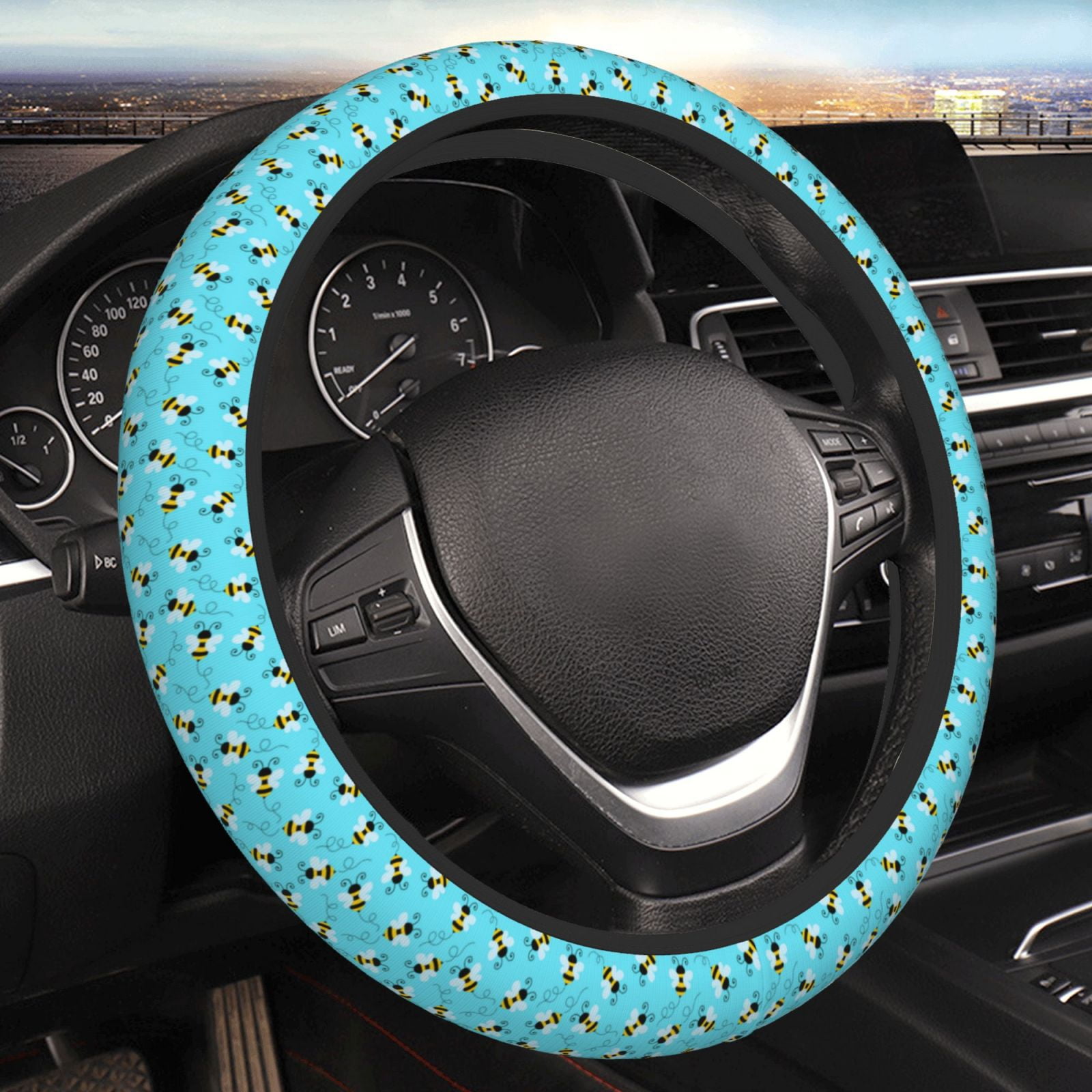 Car Steering Wheel Cover - Bee cute cartoon blue Universal Car ...