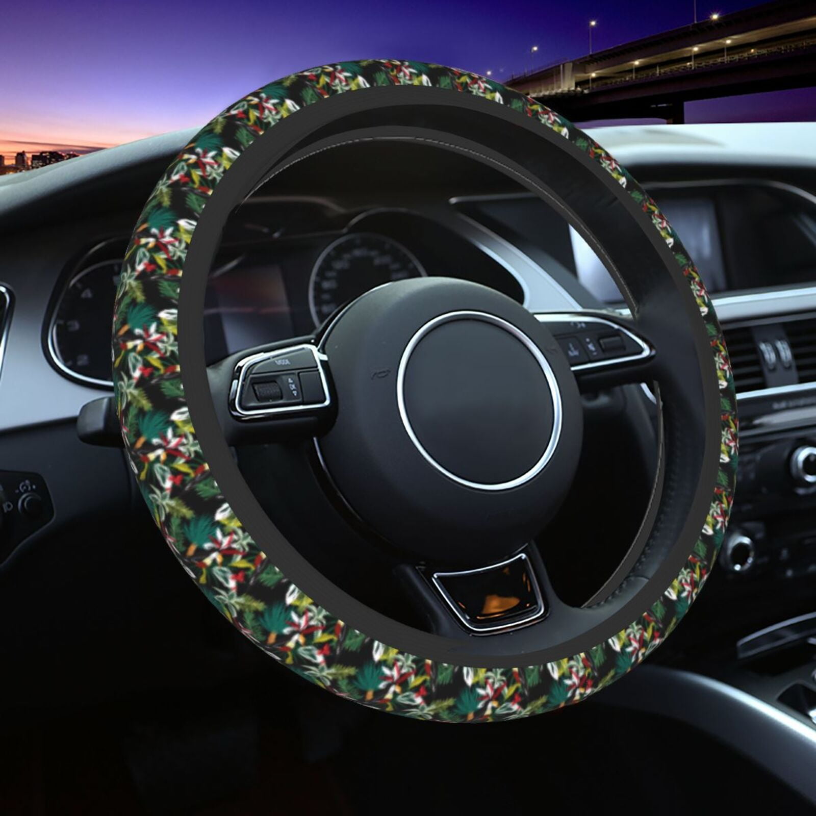 Car Steering Wheel Cover - Black Toucan Flower Plant Non-Slip Steering ...
