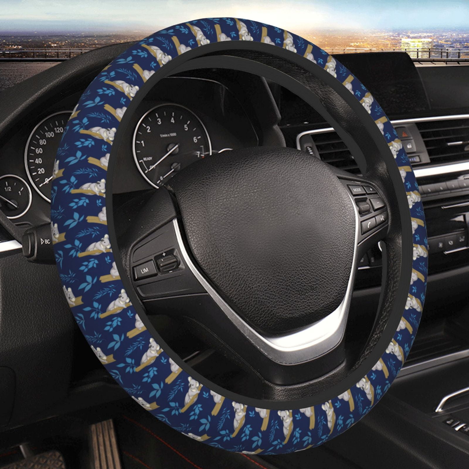 Car Steering Wheel Cover - Blue Leaf Gray Koala Print Universal Car ...