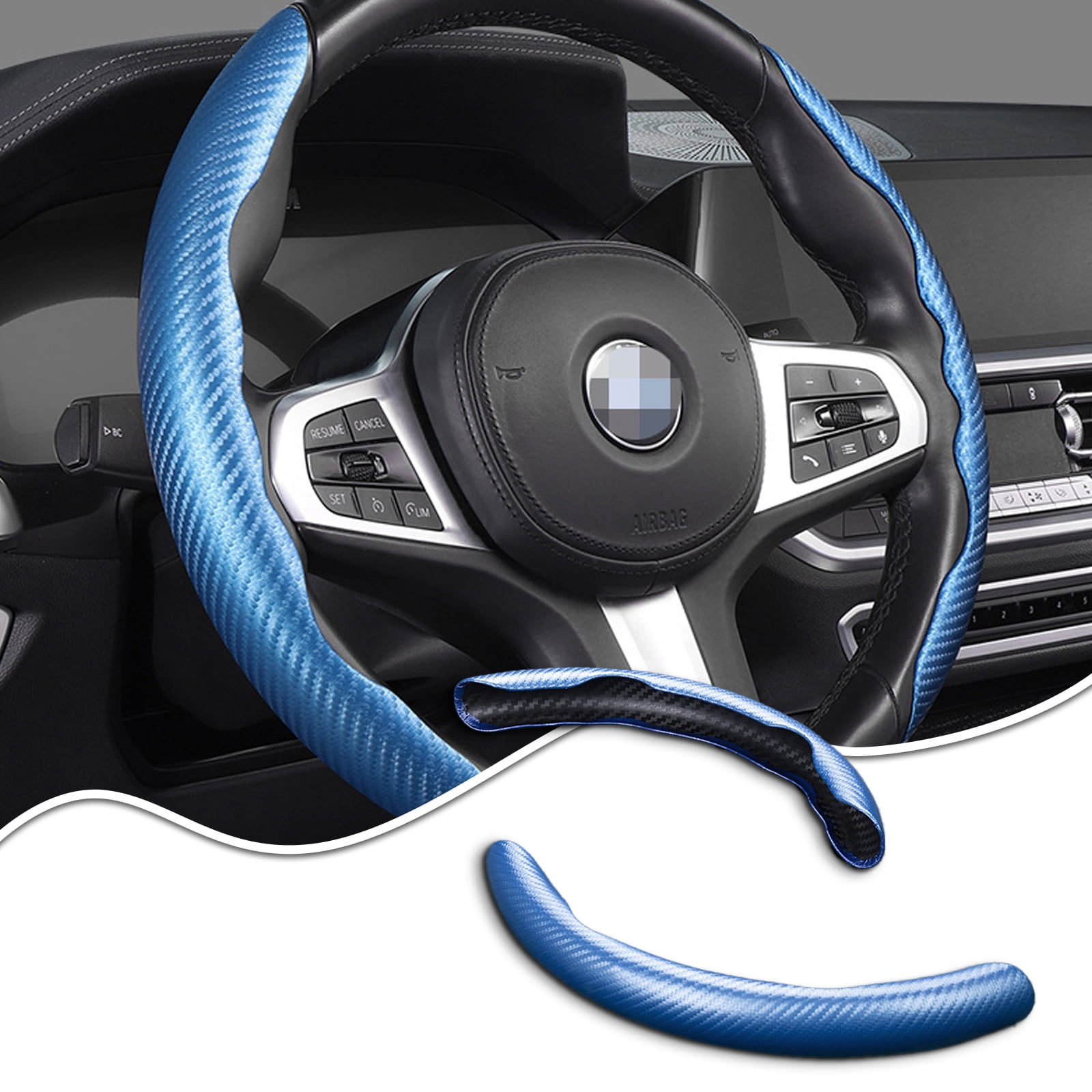 Steering Cover Car Carbon Fiber Leather Steering Wheel Grip Cover(Blue ...