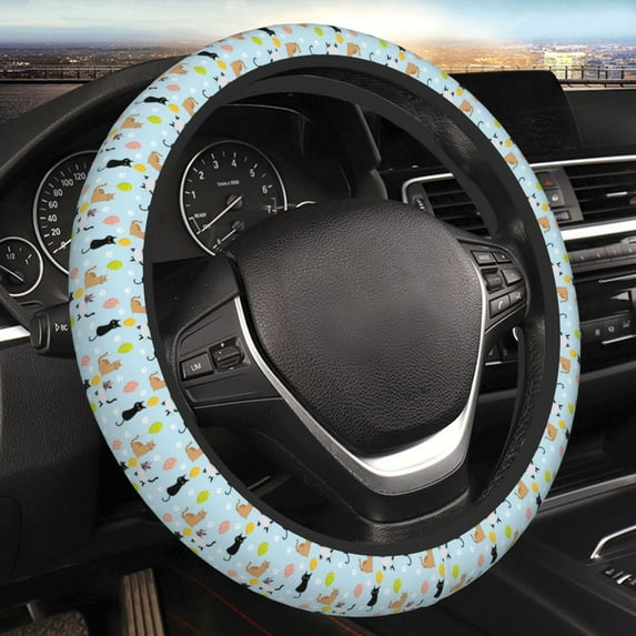 Car Steering Wheel Cover - Cartoon Cute Cat Colorful Balloons Universal ...