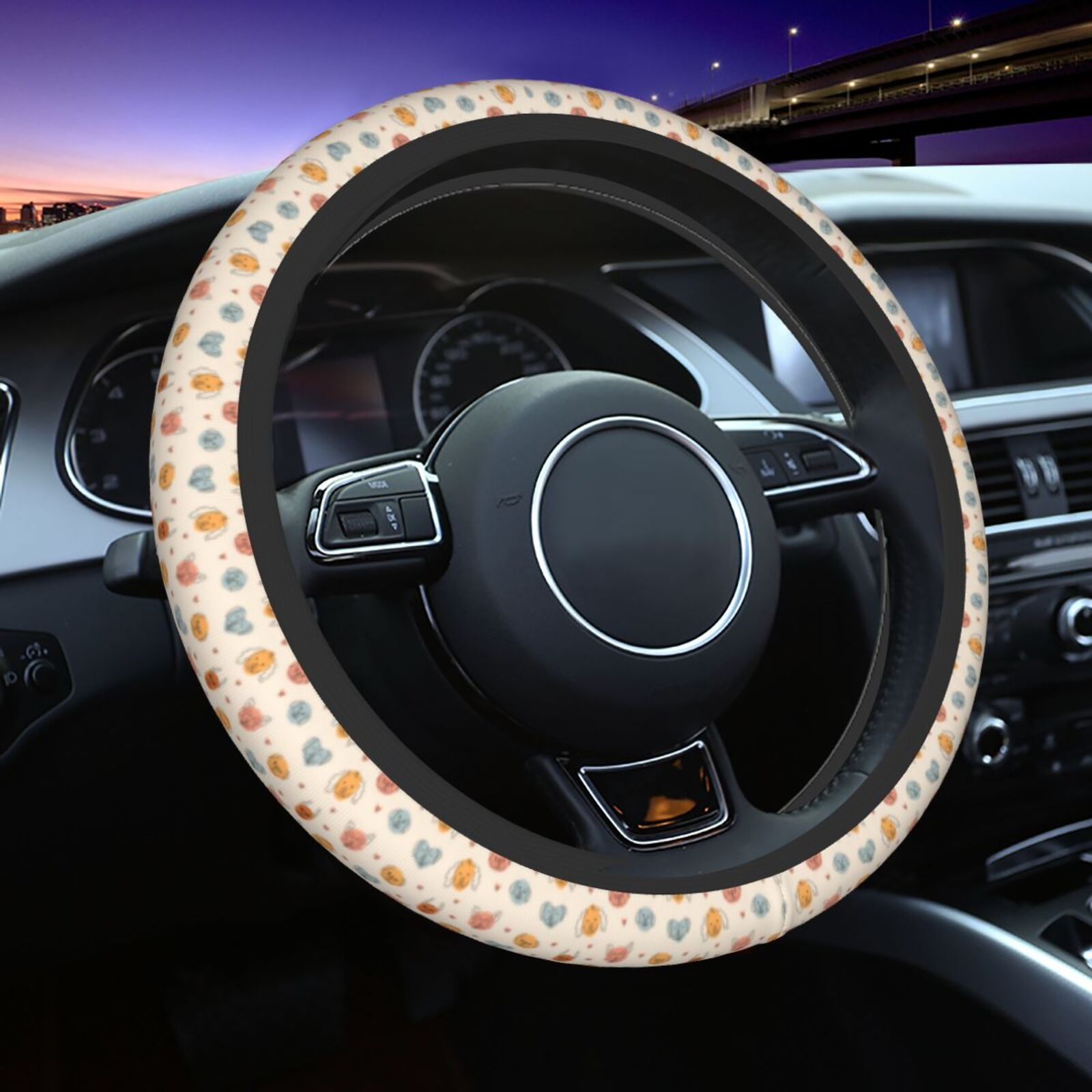 Car Steering Wheel Cover - Cute Dog Puppy Abstract Non-Slip Steering ...