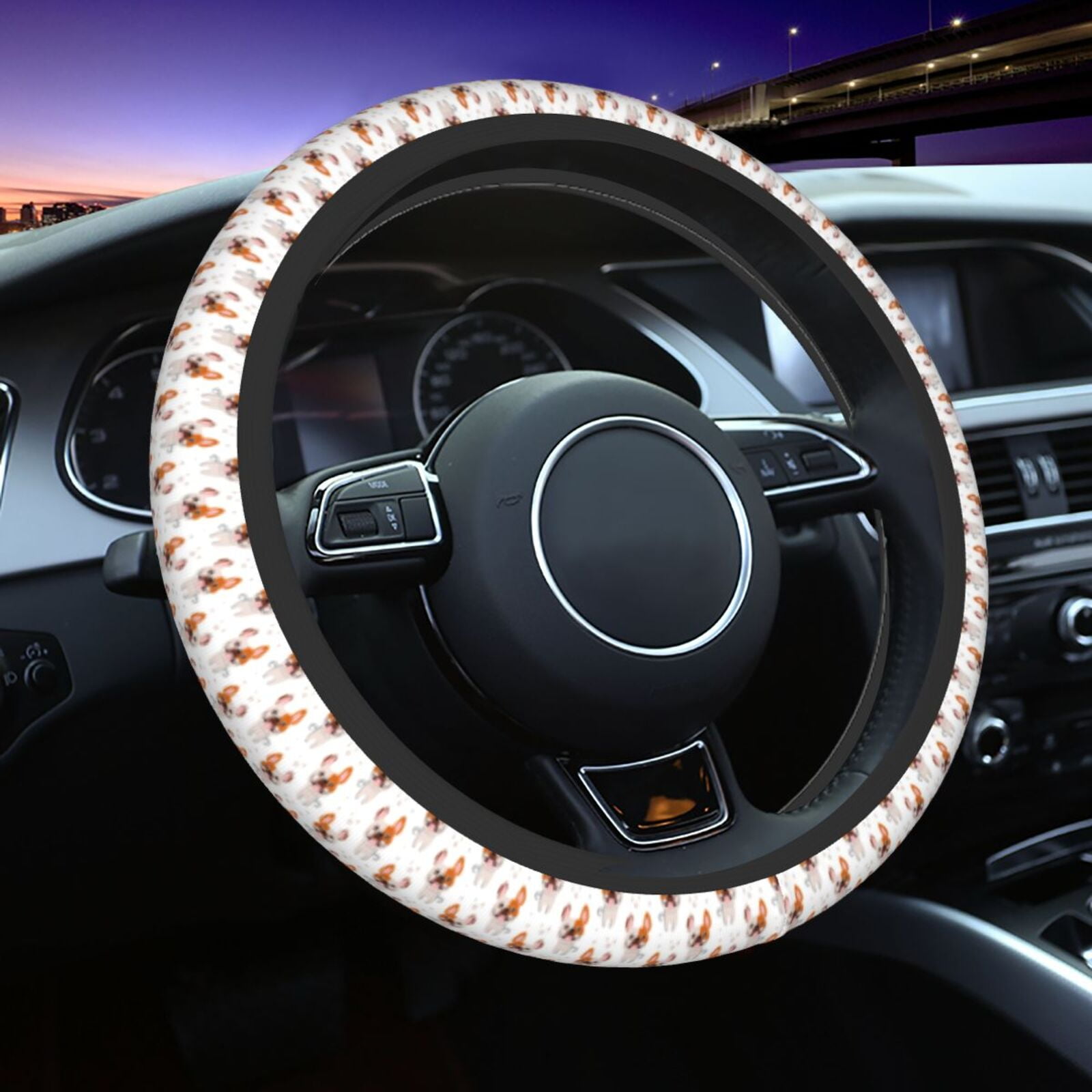 Car Steering Wheel Cover - Cute French Bulldog White Non-Slip Steering ...