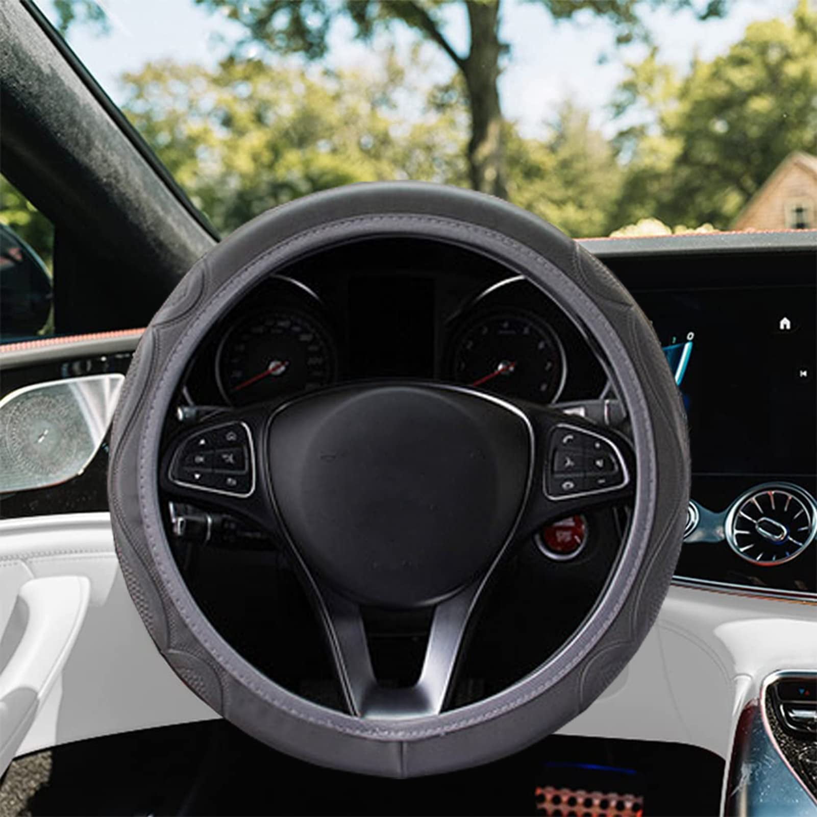 Car Steering Wheel Cover, Durable Leather Cover with Anti-Slip Lining ...