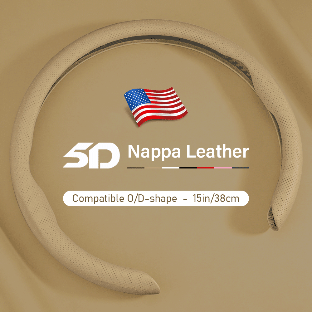 Car Steering Wheel Cover Nappa Leather Non-Slip Clip on Breathable ...
