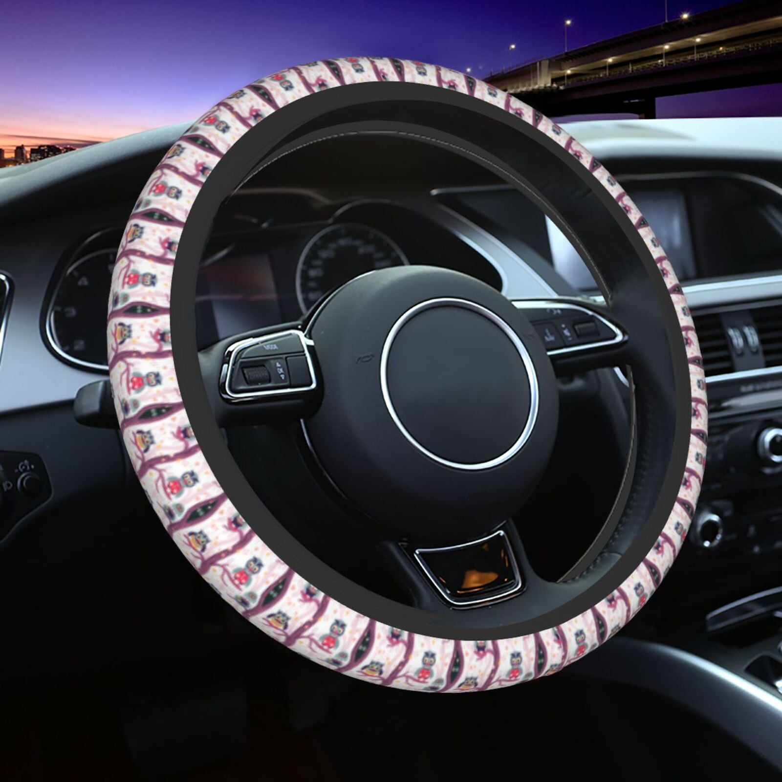 Car Steering Wheel Cover - Purple Tree Owls Non-Slip Steering Wheel ...