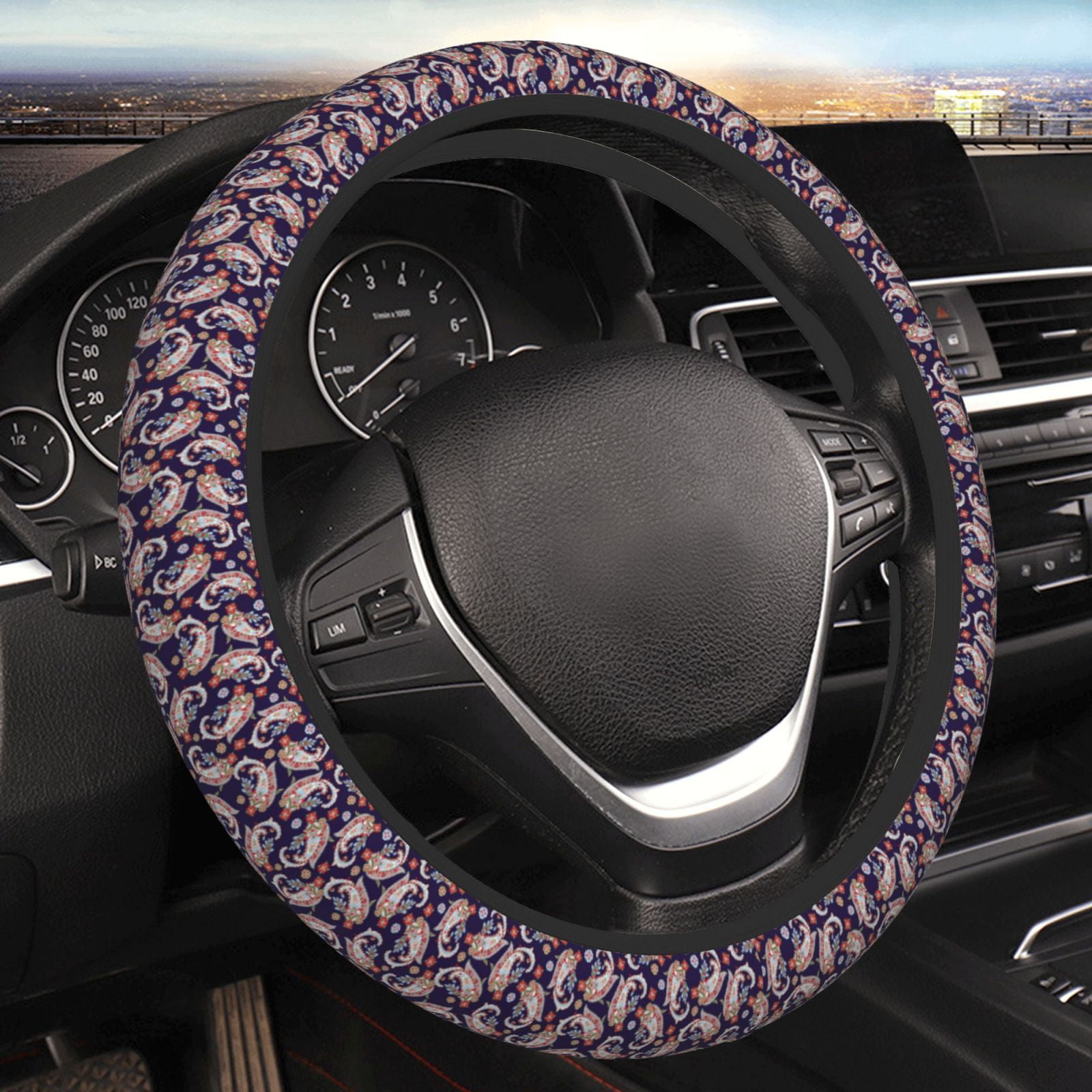 Car Steering Wheel Cover - Red Blue Green Flower Paisley Non-Slip Thick ...