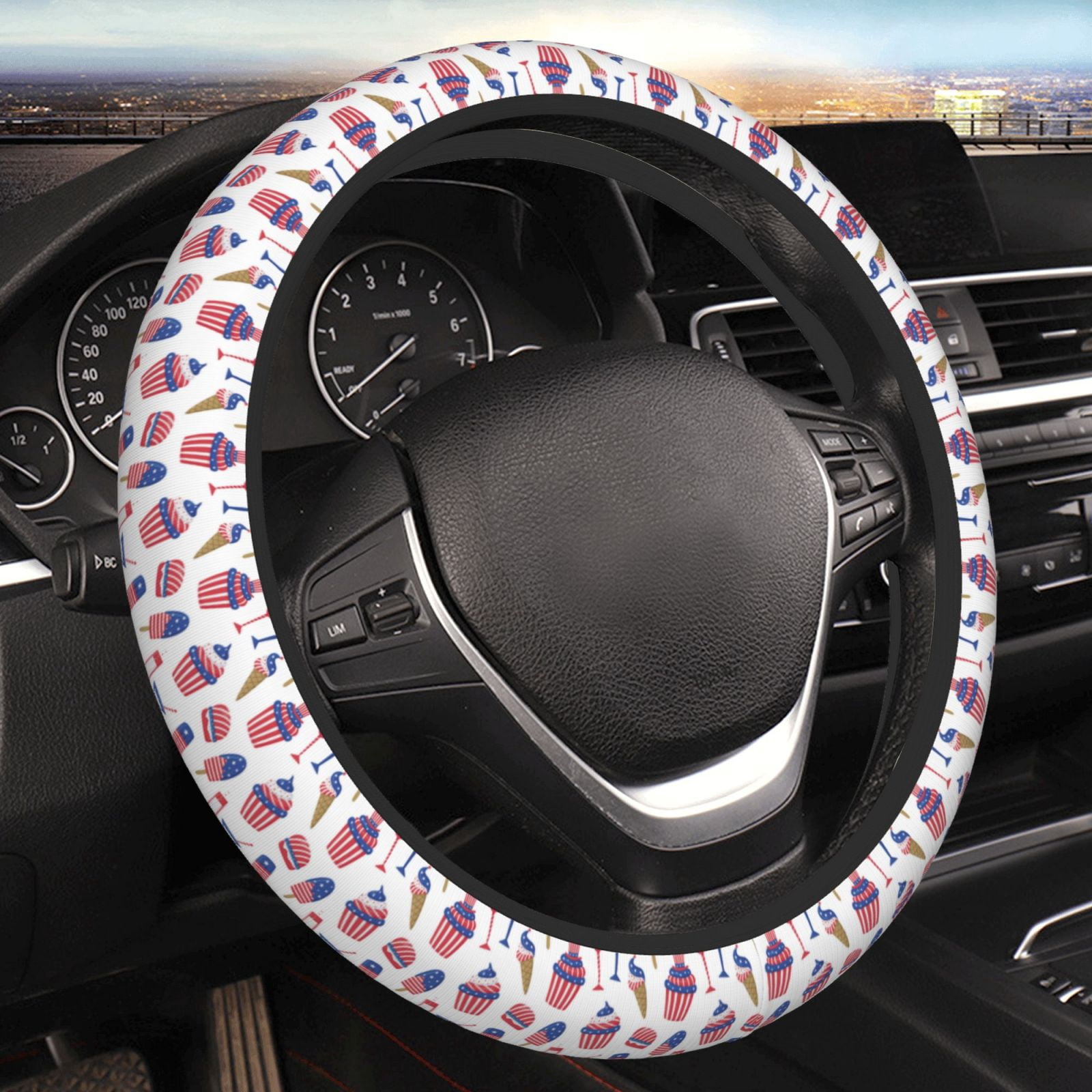 Car Steering Wheel Cover - Stars and Stripes Ice Cream Print Universal ...