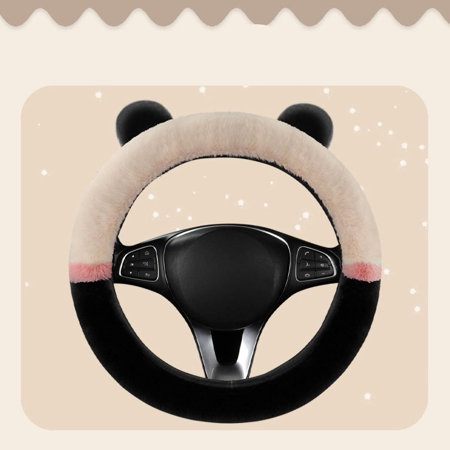 Car Steering Wheel Cover for Women, 38 cm Fluffy Plush Cute Panda Ears ...