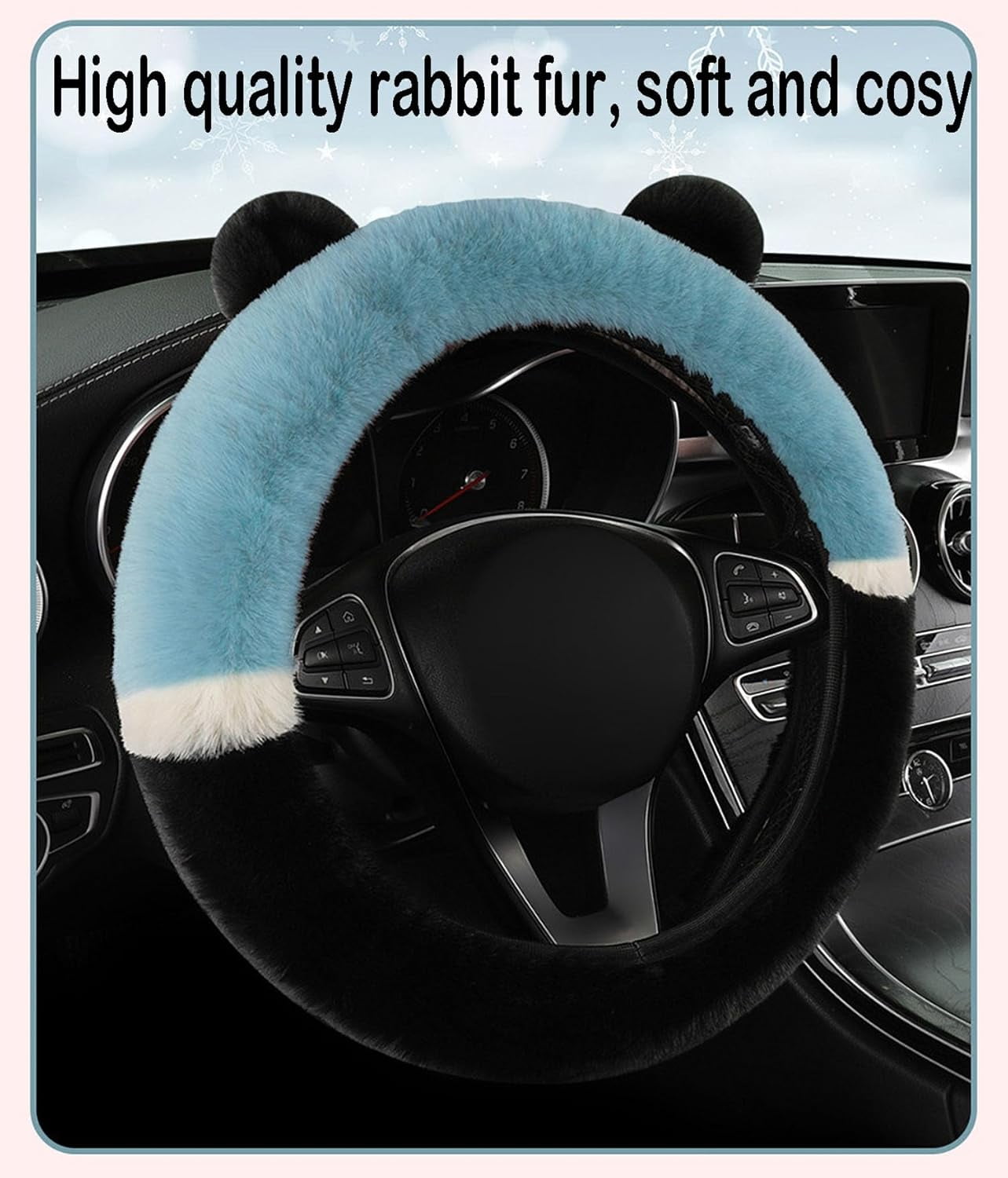 Car Steering Wheel Cover for Women, 38 cm Fluffy Plush Cute Panda Ears ...