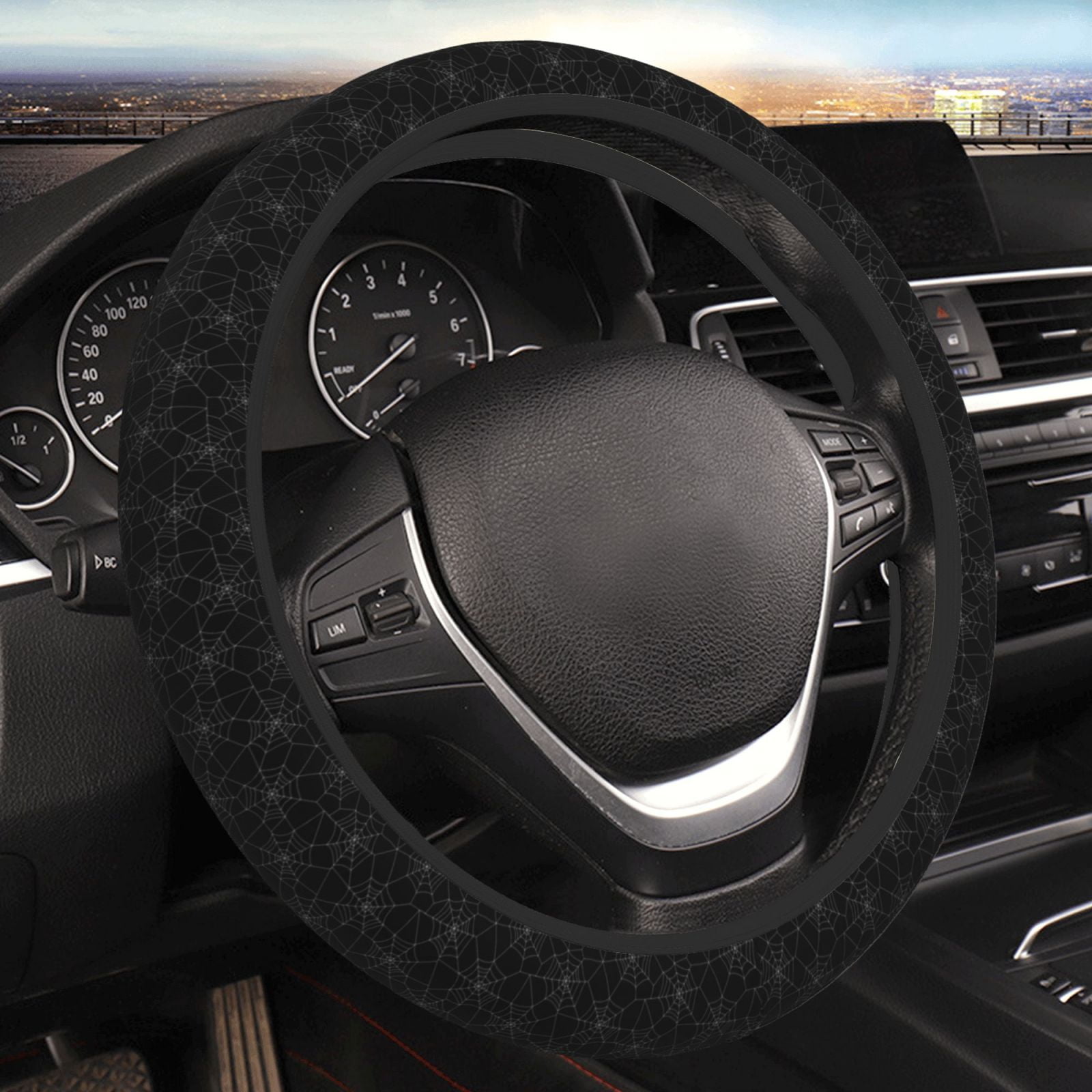 Car Steering Wheel Cover - white Spiderweb cobweb black print Universal ...