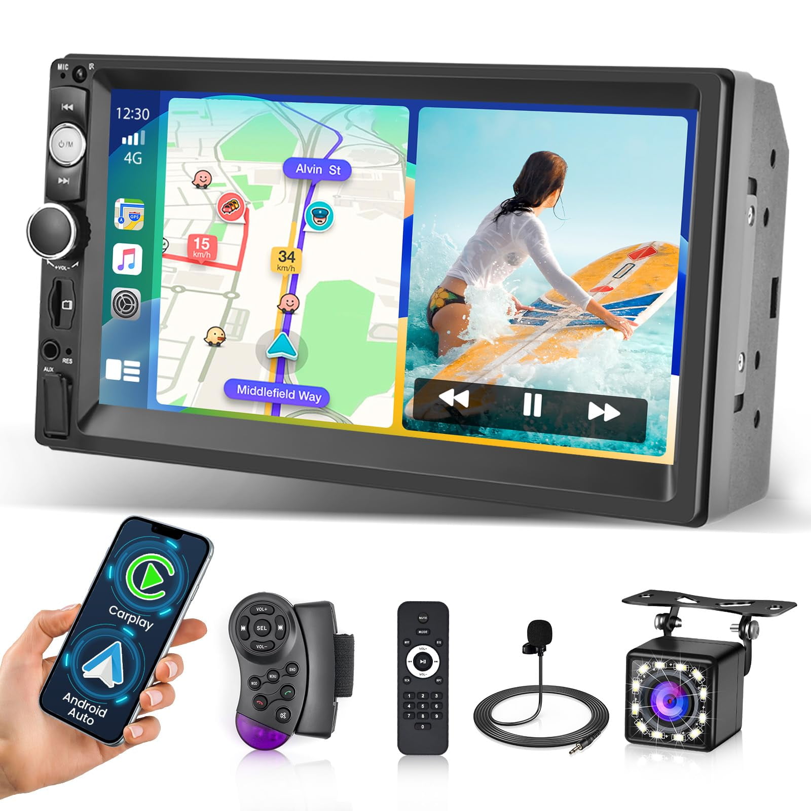 Car Stereo Double Din Wireless Carplay Android Auto, 7 Inch Touchscreen ...