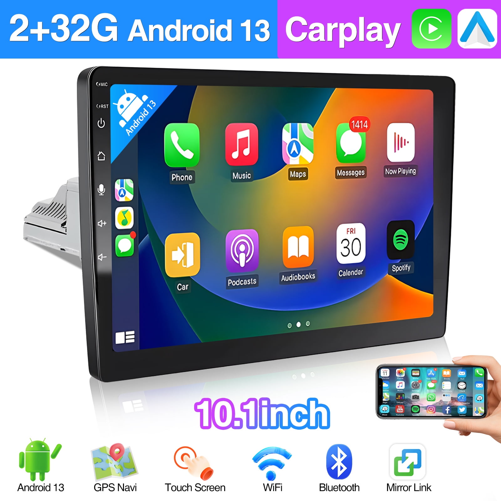 Car Stereo Radio Auto Carplay Android 13 10.1" Double 2Din Touch Screen ...