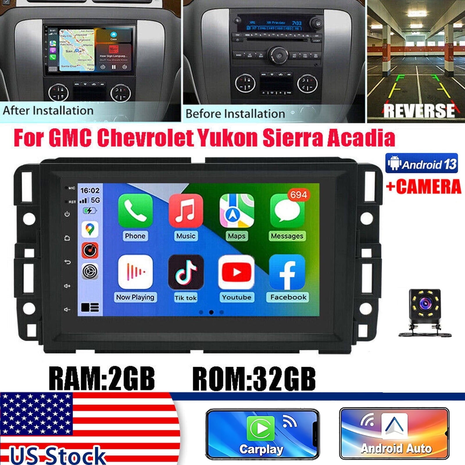 Car Stereo Radio for Chevrolet Chevy Yukon Sierra Acadia GMC, Android ...