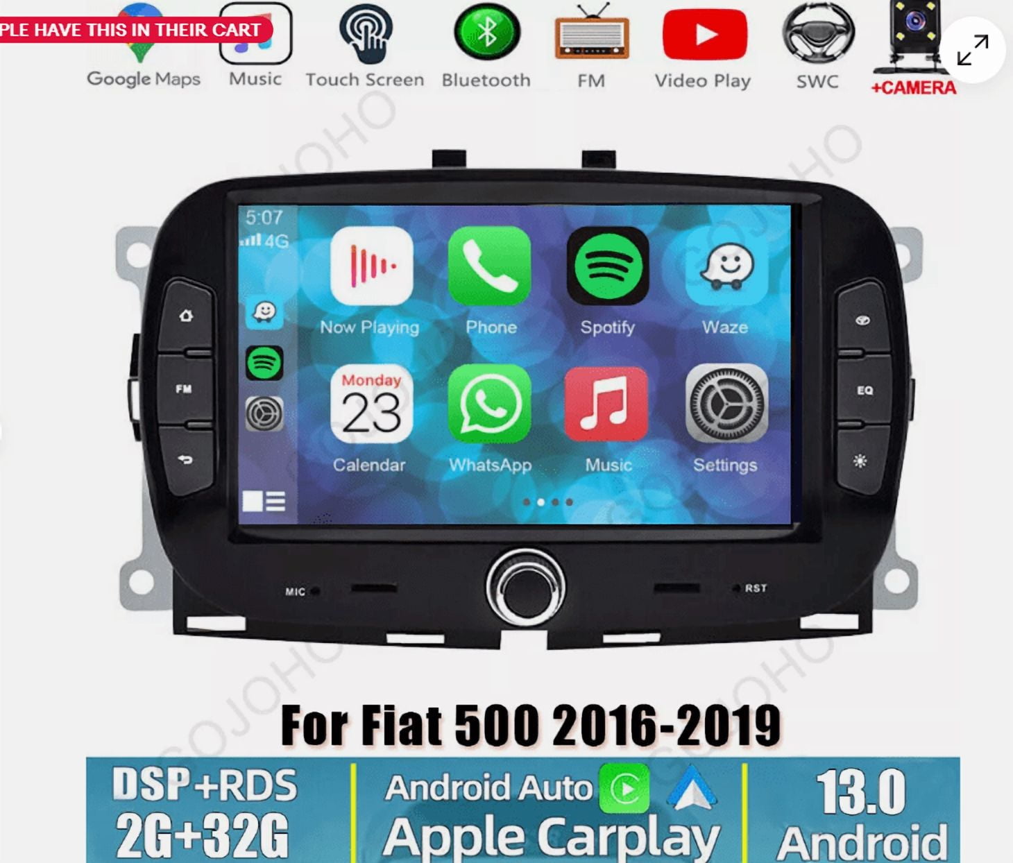 Car Stereo Radio Compatible for 2016-2019 Fiat 500,2+32 GB Car Radio ...