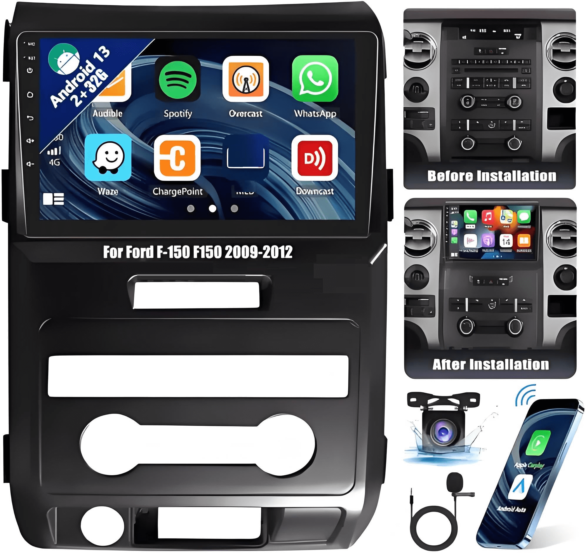 Car Stereo Radio Wireless CarPlay for Ford F150 F-150 2009-2014 Android ...
