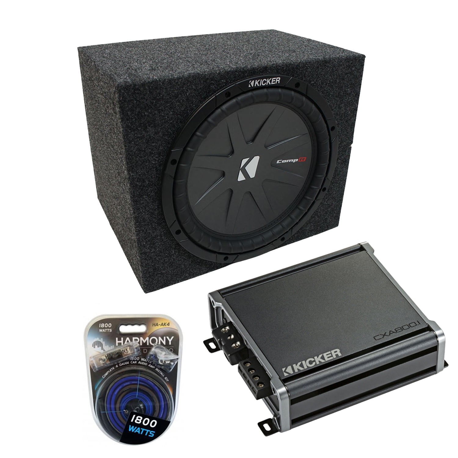 Car Stereo Rearfire Sealed Single 10" Kicker CompR CWR10 Sub Box CXA800 ...