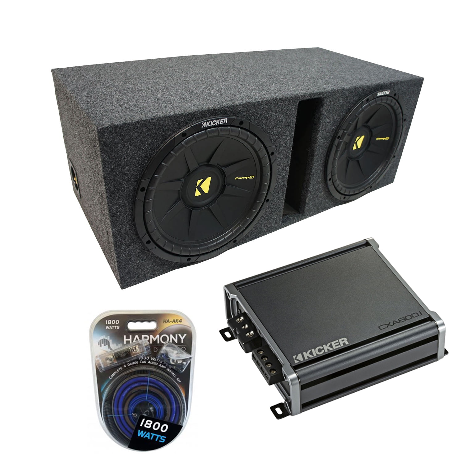 Car Stereo Vented Port Dual 10 Kicker CompC CWCS10 Sub Box & CXA8001 Amp Package - Walmart.com