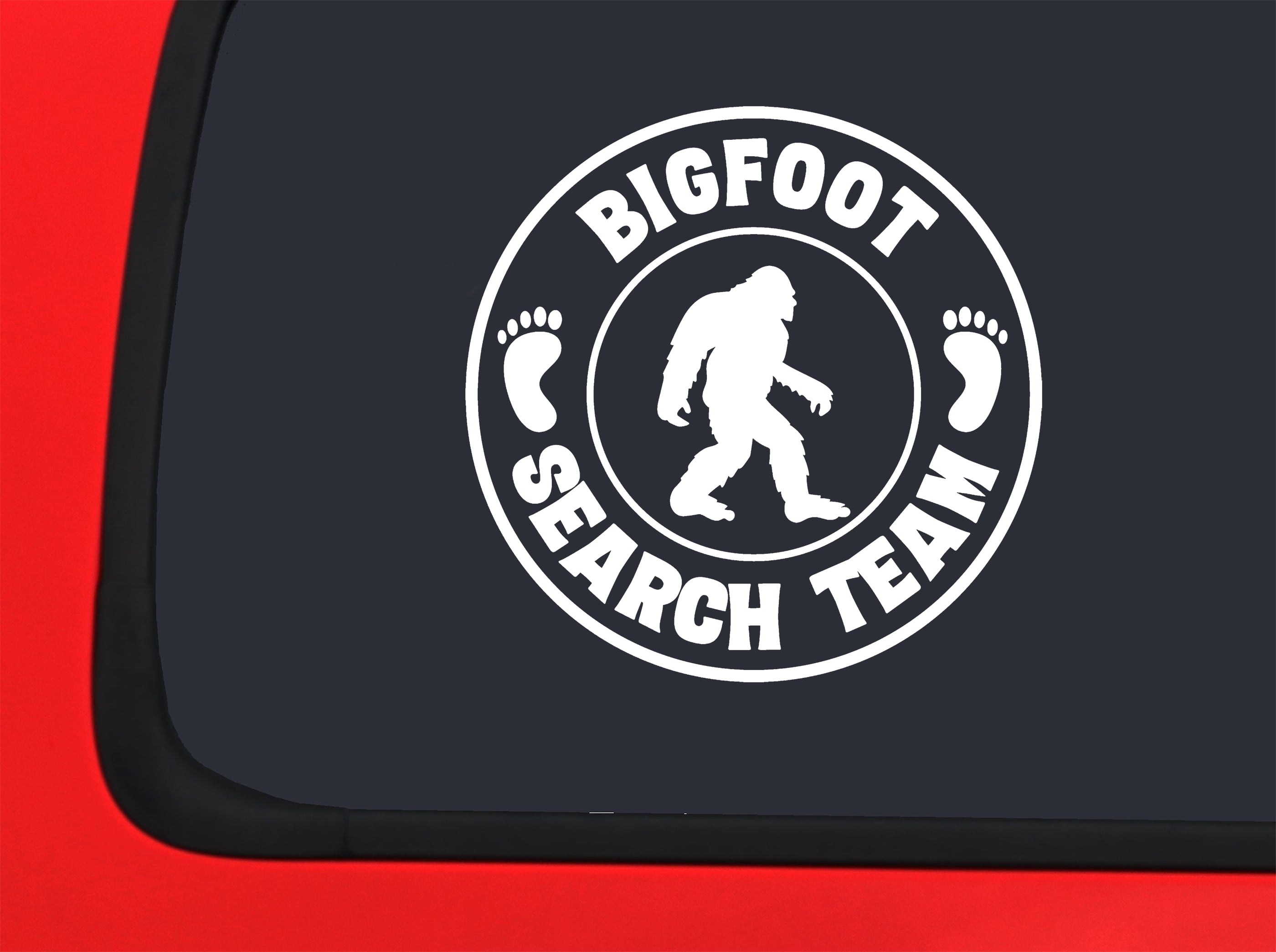 Car Sticker Bigfoot Search Team Footprints Circle Funny Car Window ...
