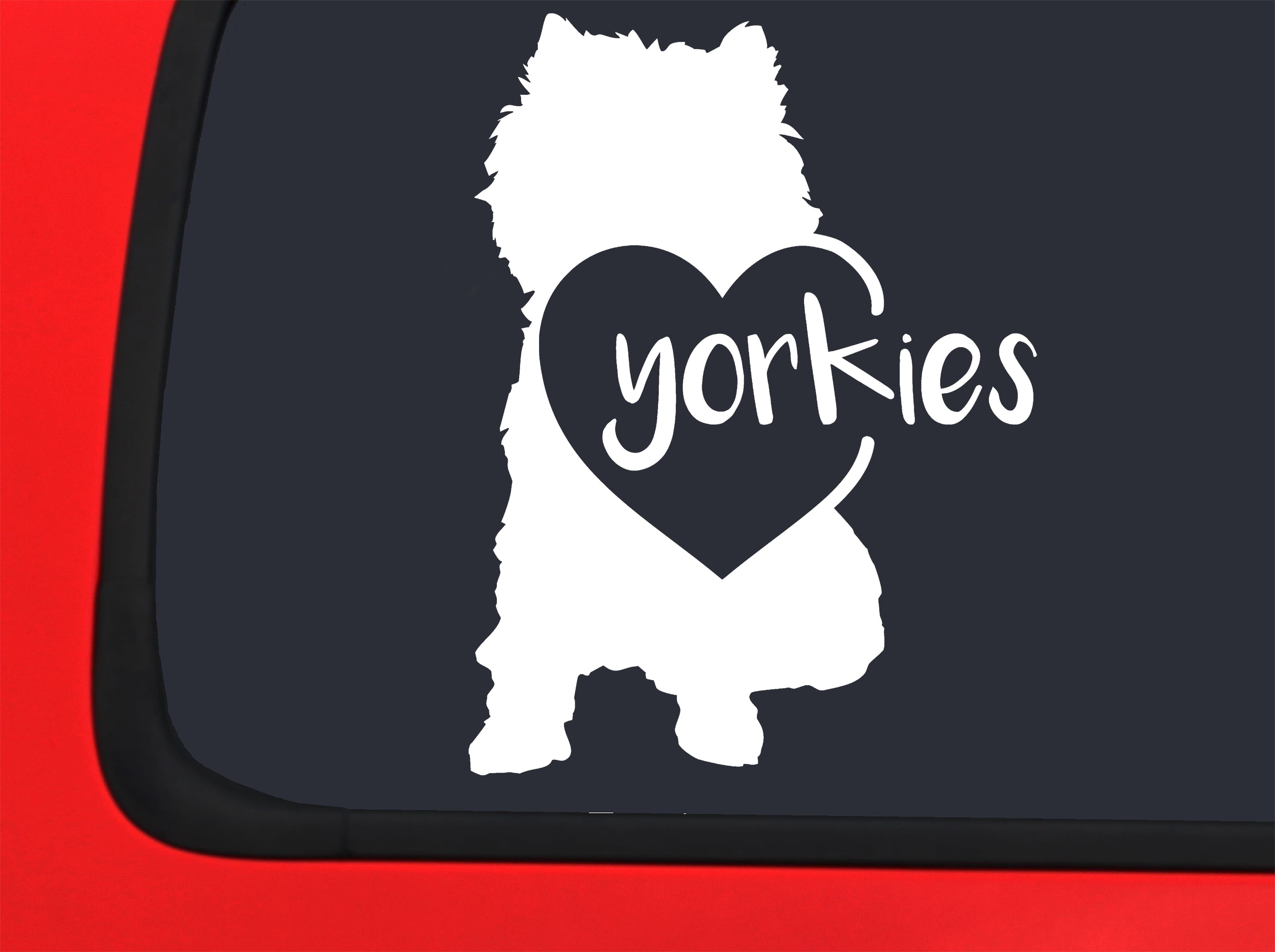 Car Sticker Yorkies Heart Dog Car Window Decal Sticker White 7 Inch ...