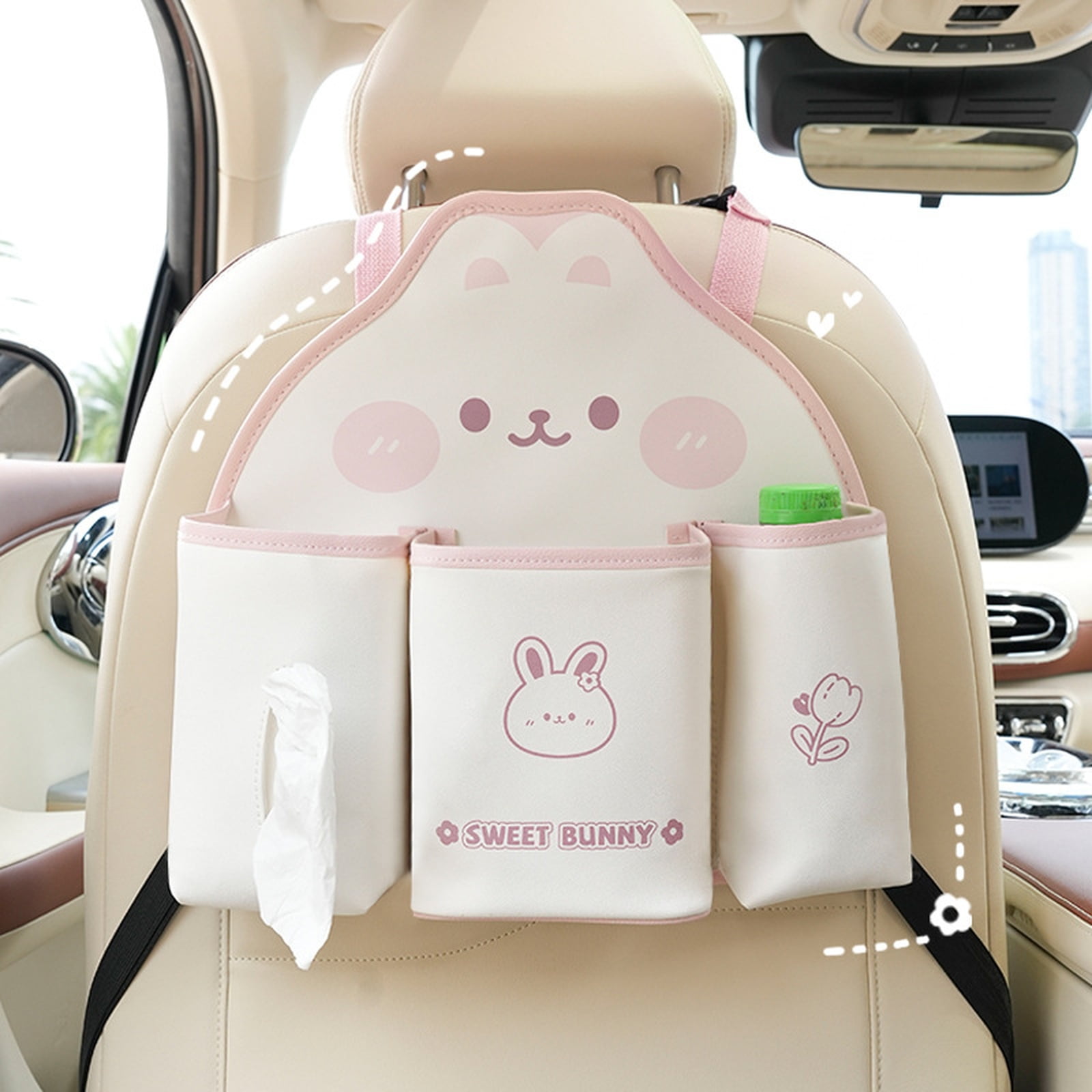 Car Storage Organizer 1 PC Cute Rabbit, Hanging Back Seat Leather ...