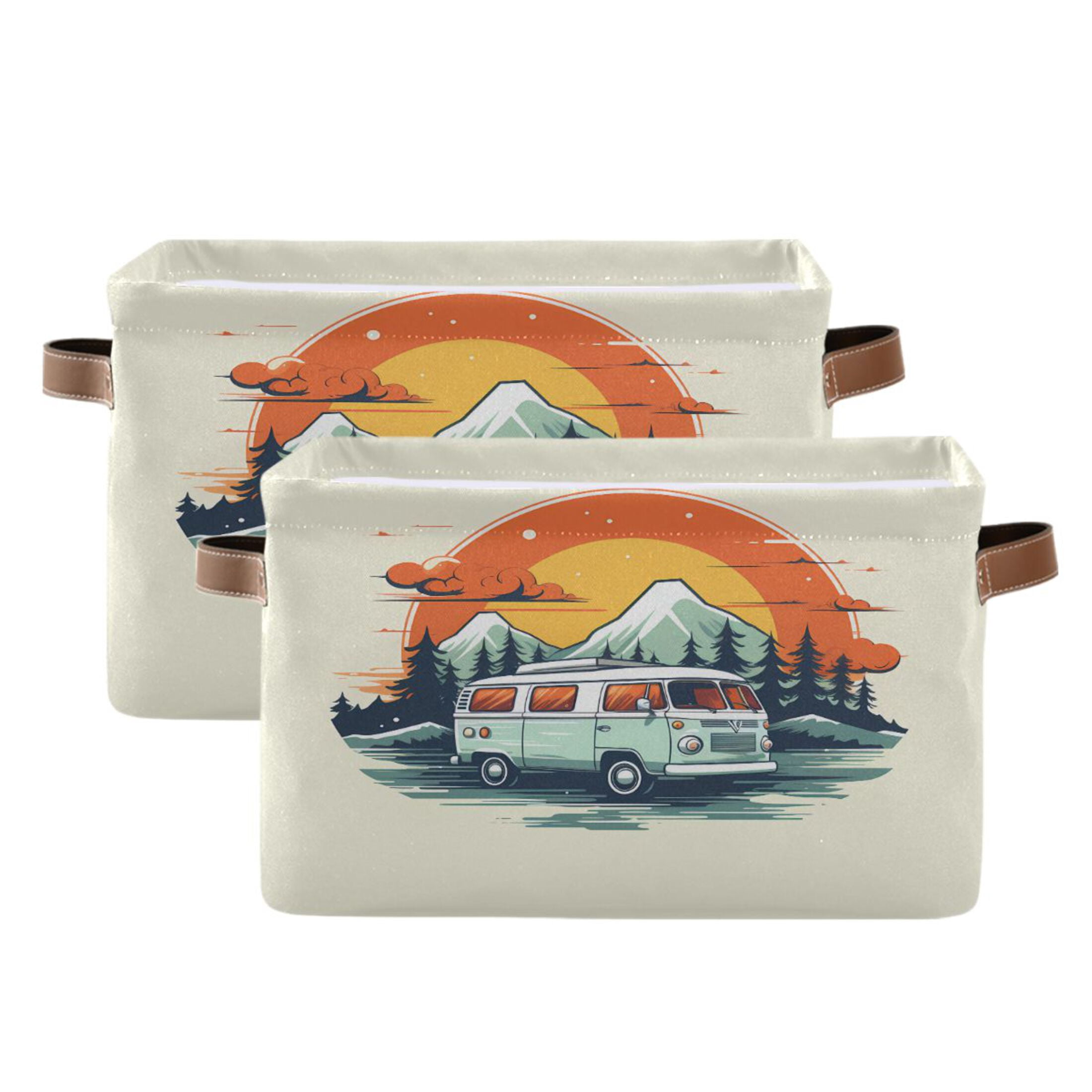 Car Sun Mount Forest Storage Bins with Handle Fabric Organizer Basket ...