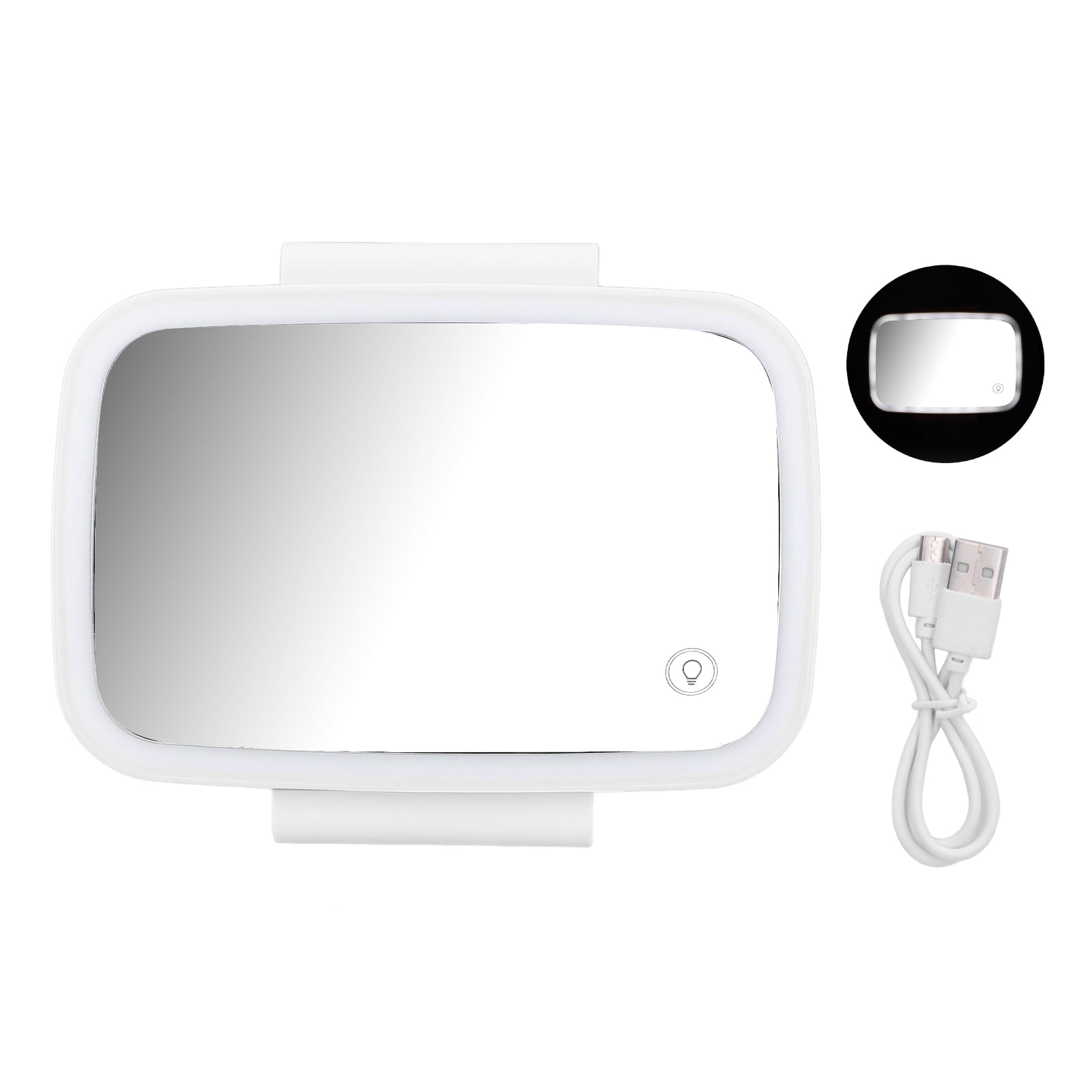 Car Sun Visor Makeup Mirror Surround LED Lights Touch Screen Plug and ...