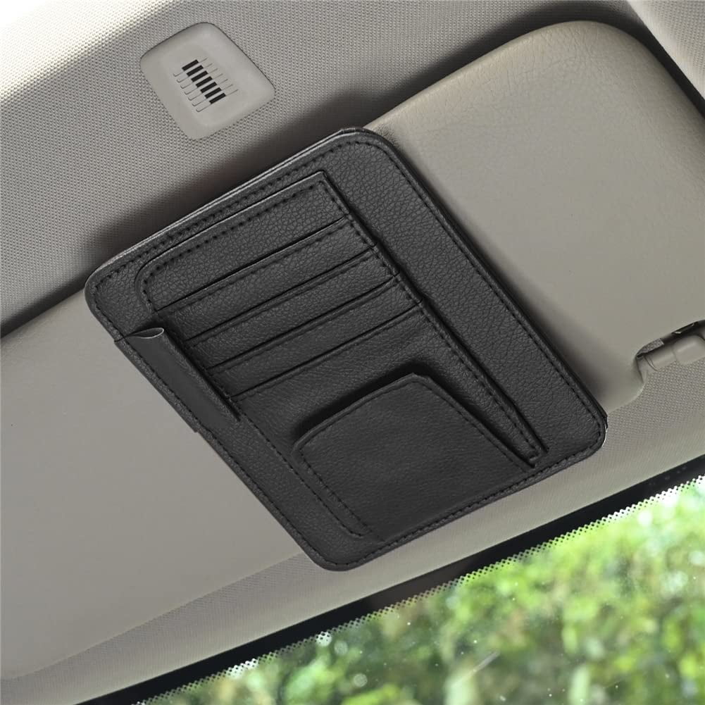Car Sun Visor Organizer, PU Leather Sunglasses Holder for Car Visor ...