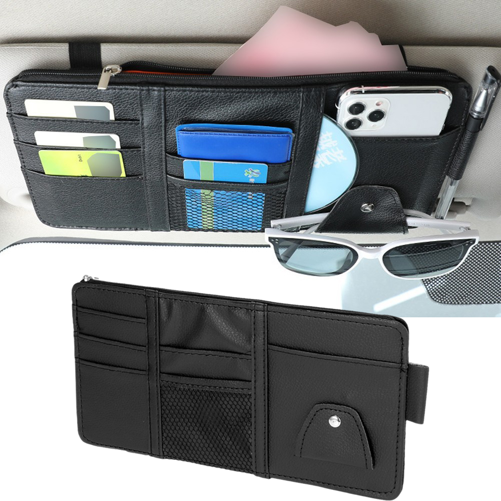 Car Sun Visor Organizer - PU Leather Vehicle Glovebox Visor Organizer ...