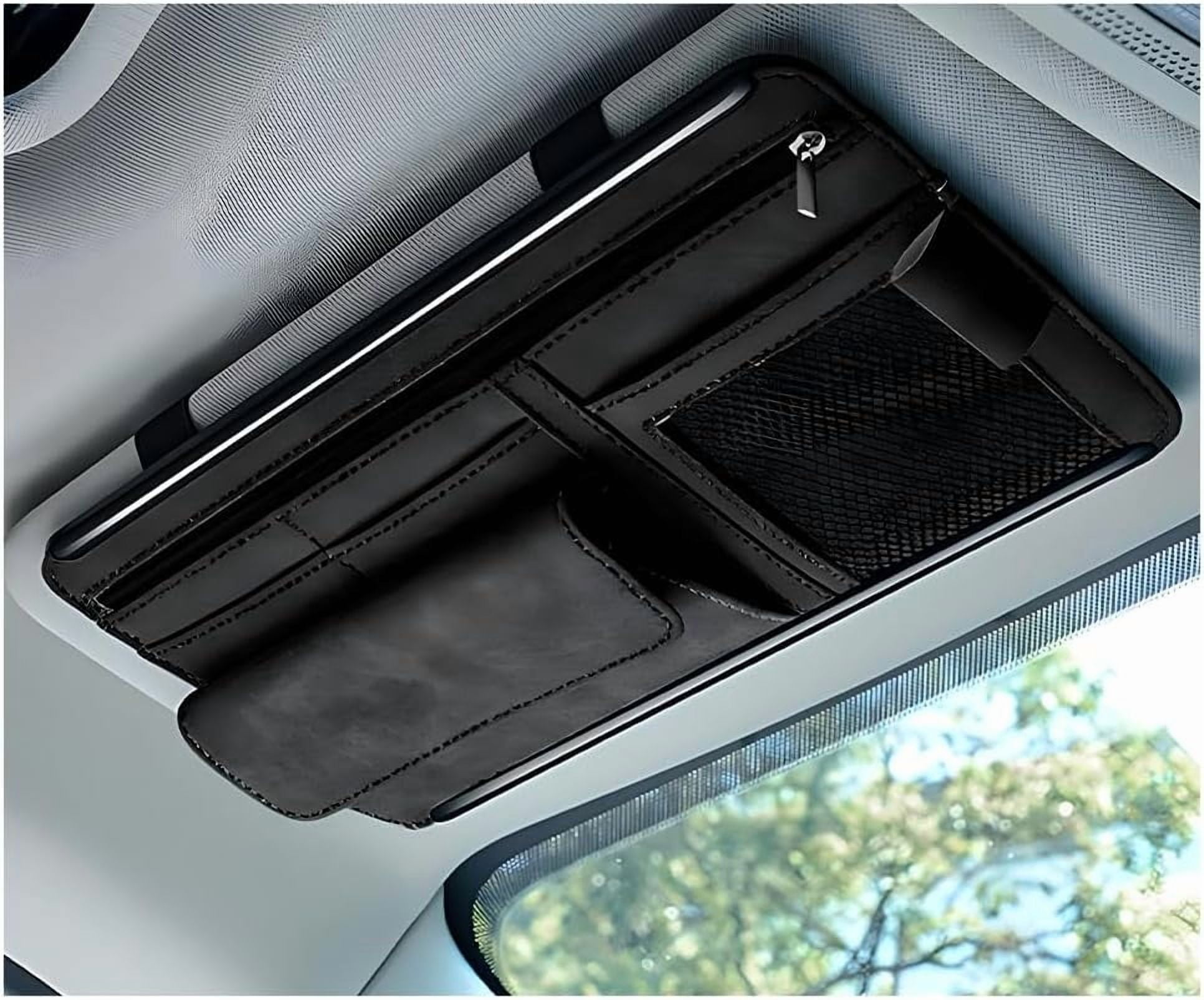 Car Sun Visor Organizer, Soft Leather Surface Eyeglasses Note Card ...