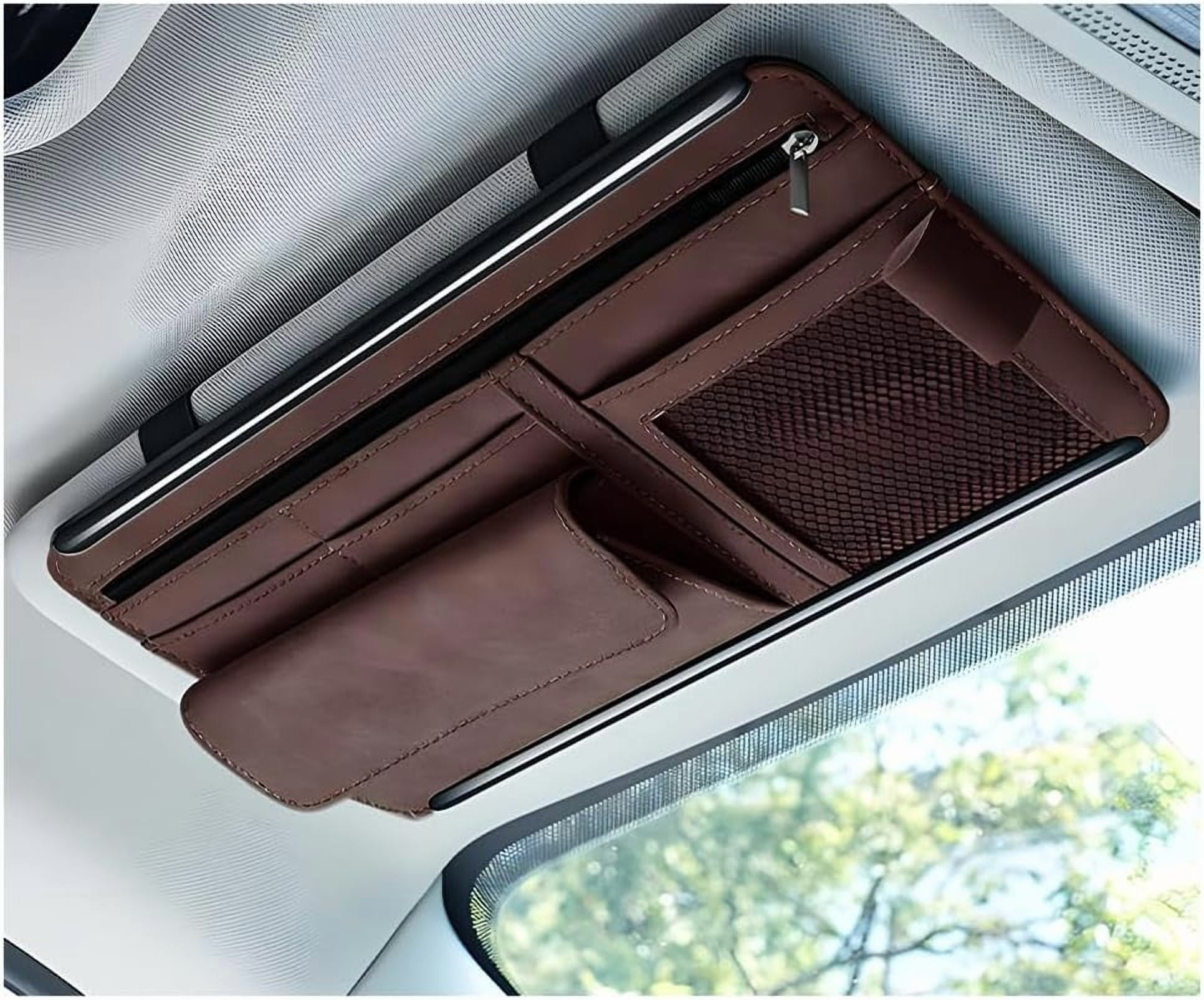 Car Sun Visor Organizer, Soft Leather Surface Eyeglasses Note Card ...