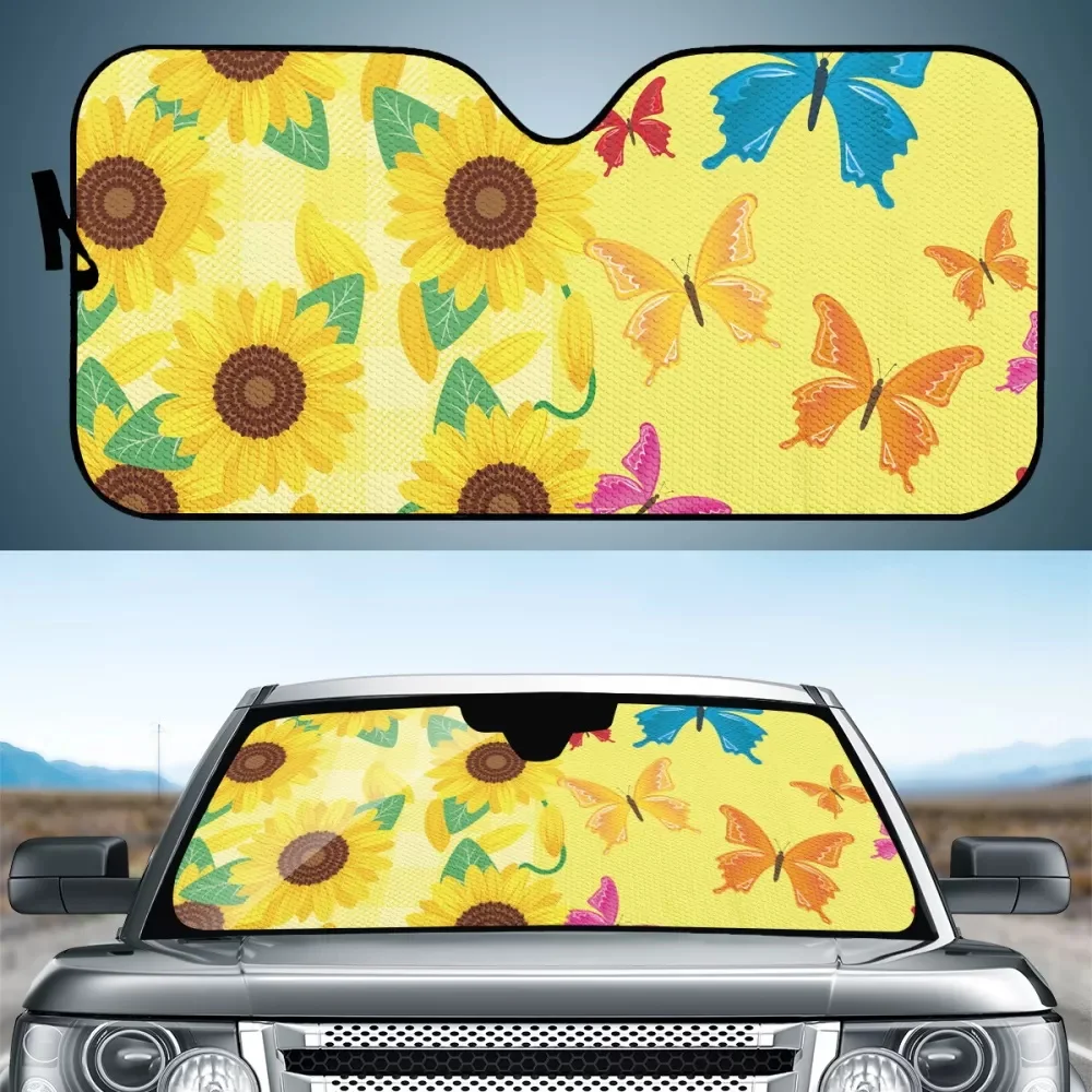 Car Sunshade Sunflower with Butterfly Stitching Design UV Sun Car ...
