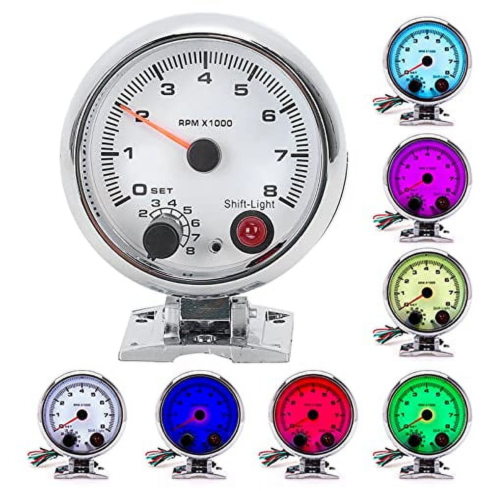 Car Tachometer 3.75in 0‑8000 RPM 7 Color Background Lights Tacho Gauge ...