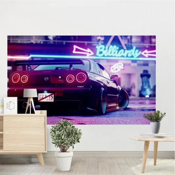 Car Tapestry GTR Pink Cherry Blossom Neon JDM Cool Room Bedside Wall ...