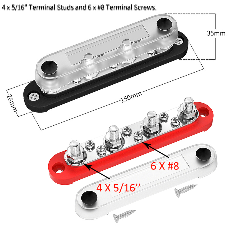 Car Terminal Block Negative Bus Bar 12V 150A Terminal Block 12V Power Distribution Block M8 ...