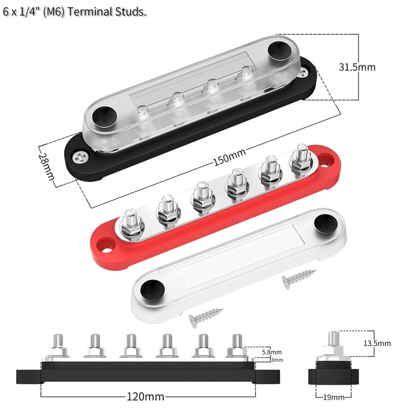 Car Terminal Block Negative Bus Bar 12V 150A Terminal Block 12V Power ...