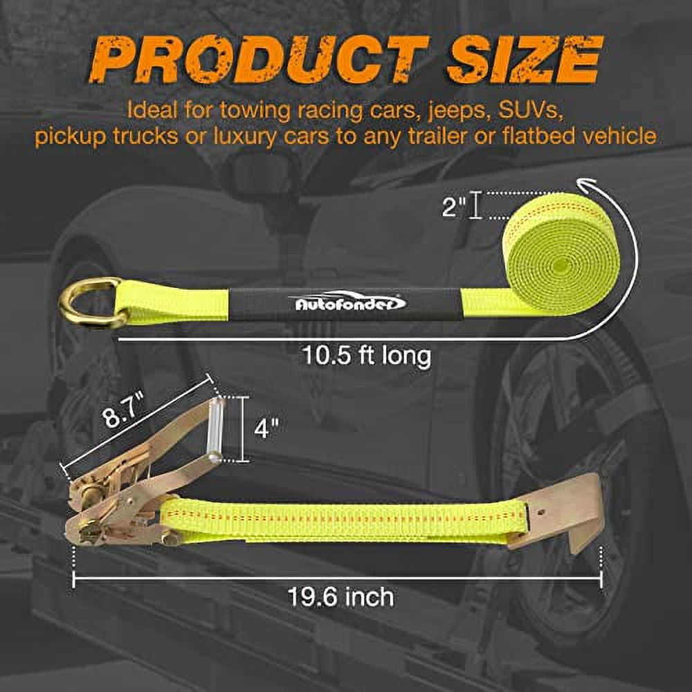 Car Tie Down with Flat Hooks 2inx10ft-10,000lbs Break Strength-4 Pack ...
