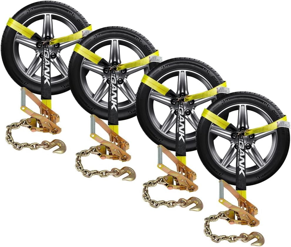 Car Tie Down Straps (4 Pack) for Trailers with Heavy Duty Chain Anchors ...