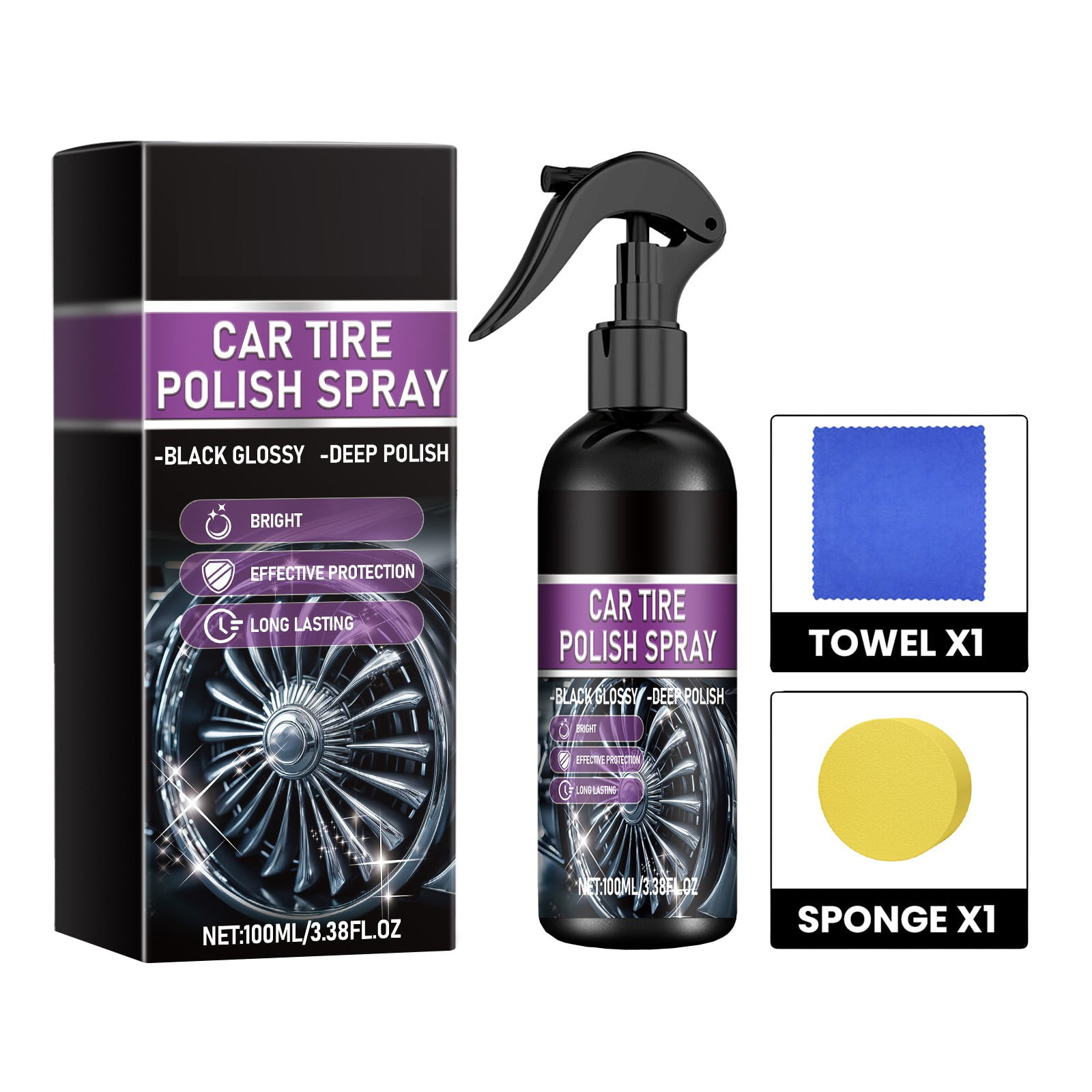 Car Tire Gloss Spray 120ml, Wheel and Tire Cleaner, Tire ...