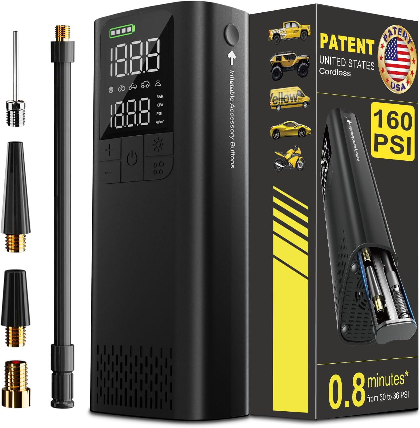 Car Tire Inflator Portable Air Compressor,0.8 Min Full Inflation 160 ...