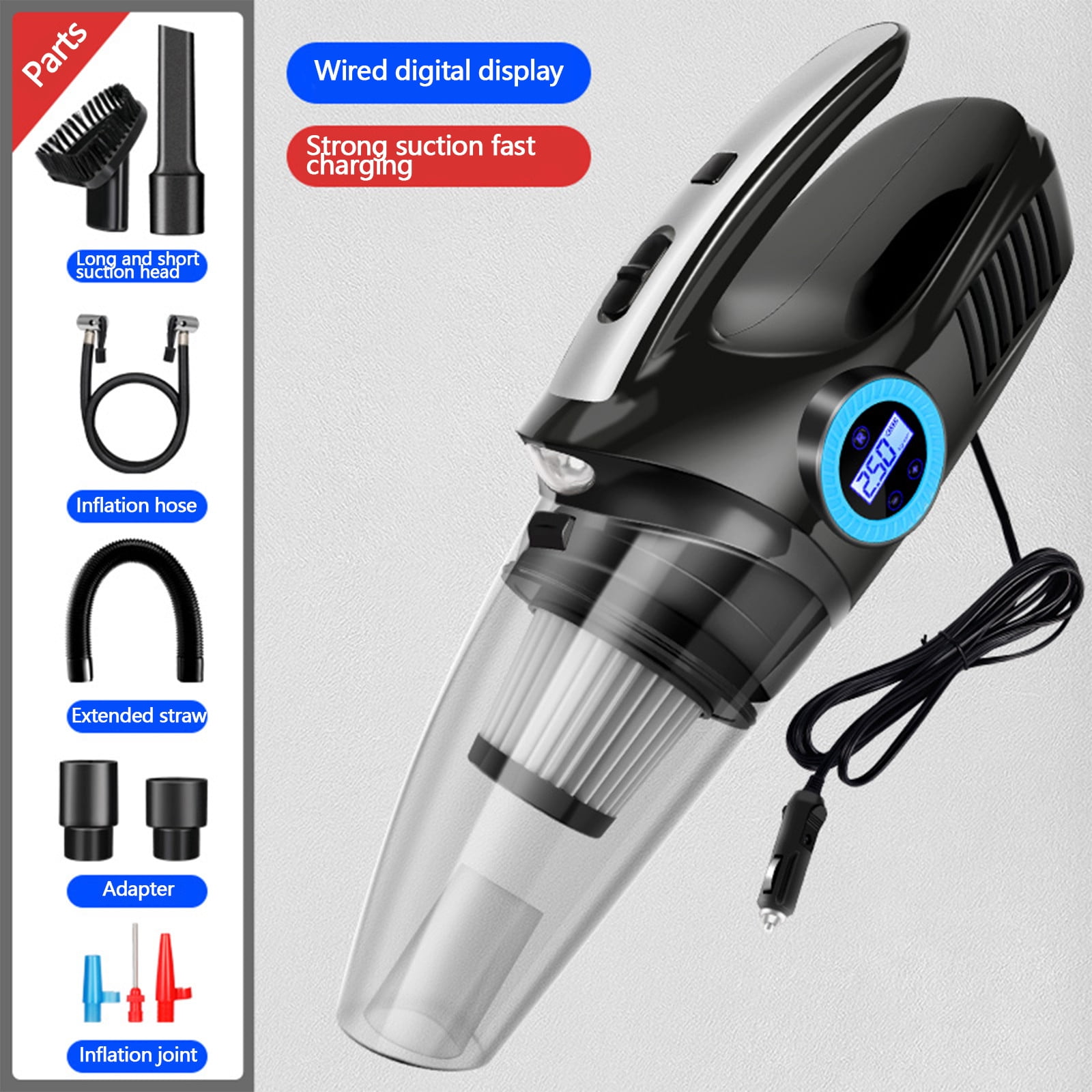 Car Tire Inflator Vacuum, 12V Portable Compressor, Auto Shut Off, LED ...
