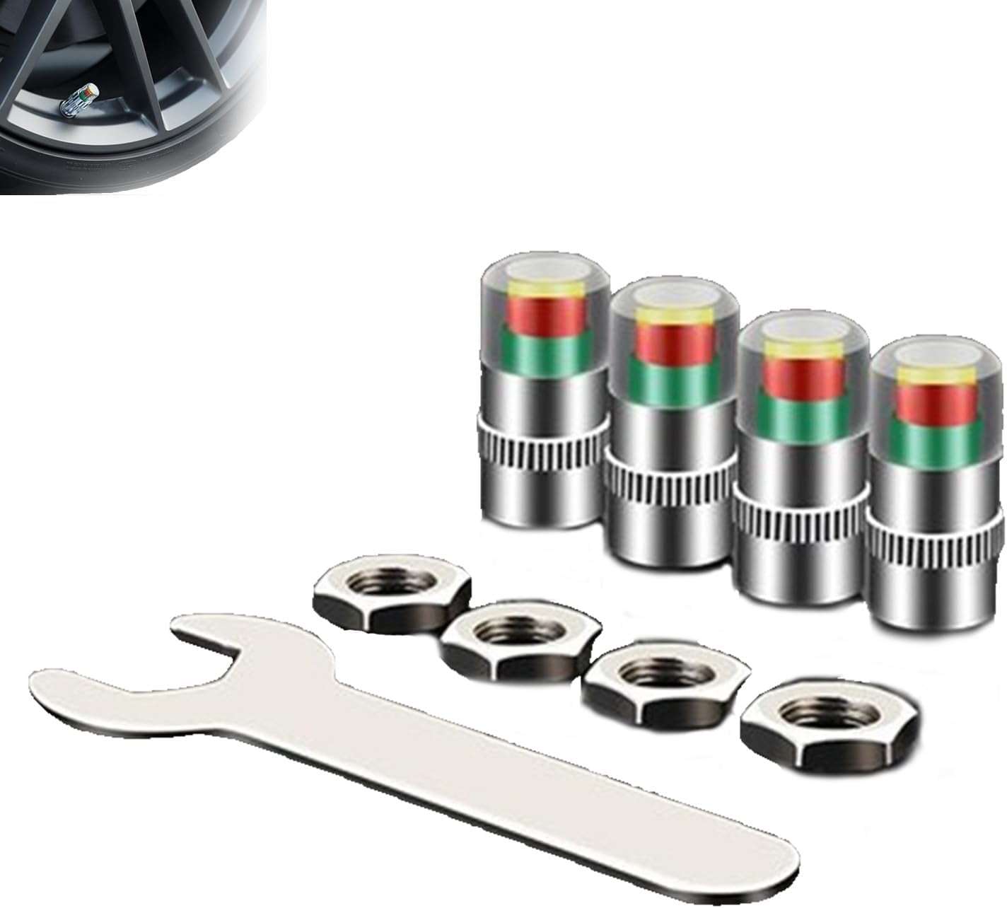 Car Tire Pressure Monitor Valve Stem Caps, 2.4 Bar 36 PSI 3-Color Eye ...