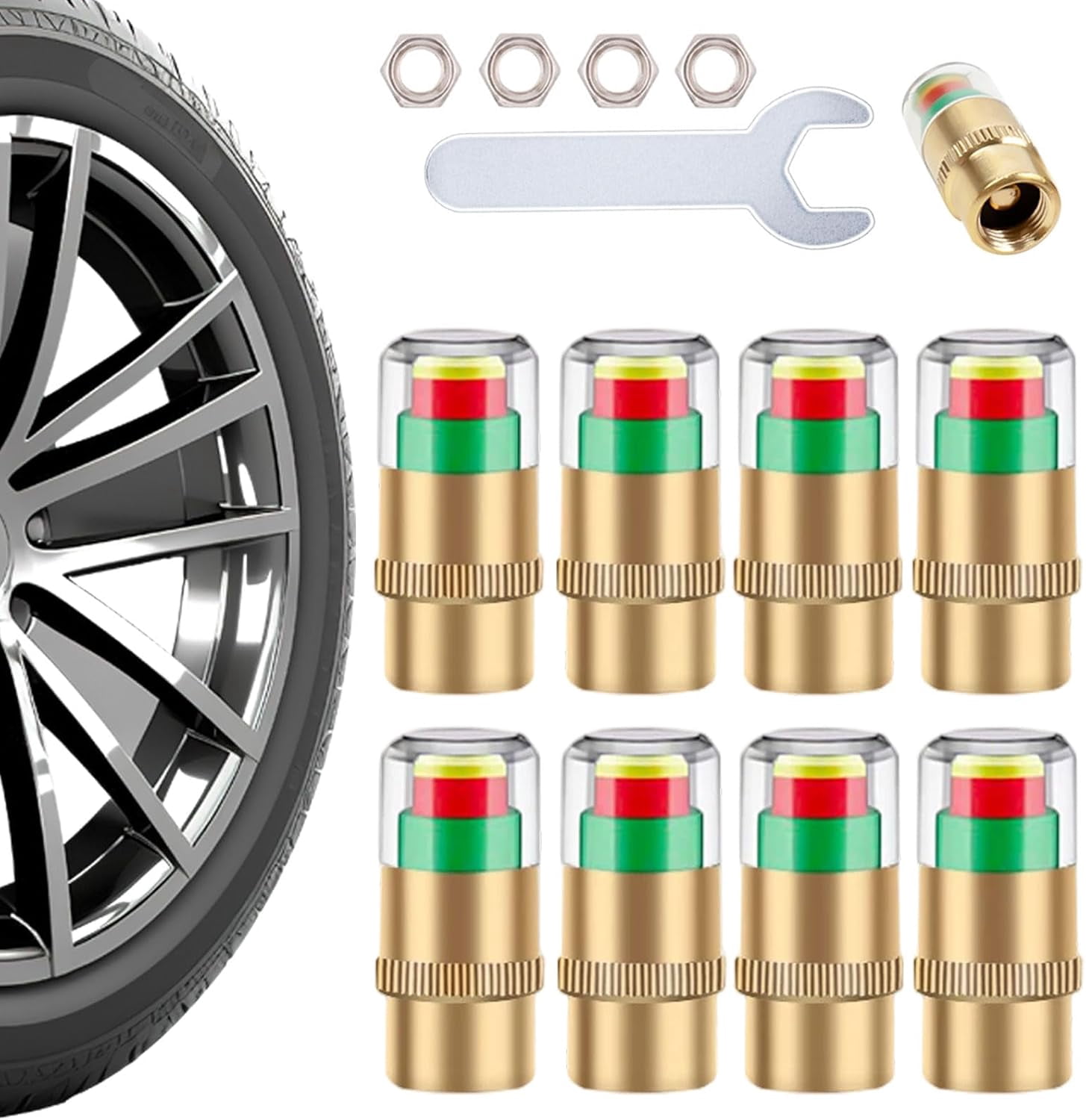 Car Tire Pressure Monitor Valve Stem Caps, 3-Color Pressure Sensor ...