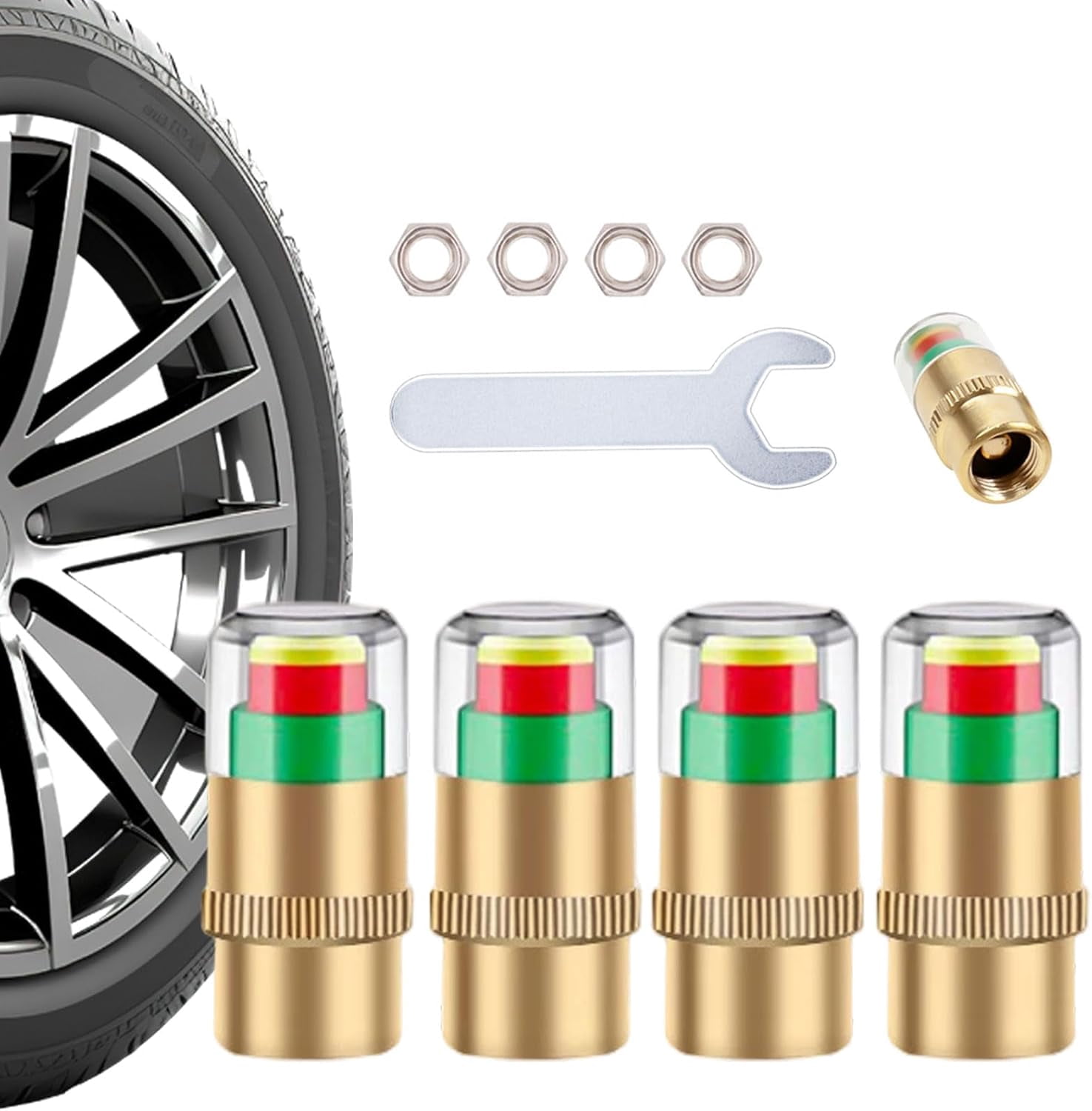 Car Tire Pressure Monitor Valve Stem Caps, 3-Color Pressure Sensor ...