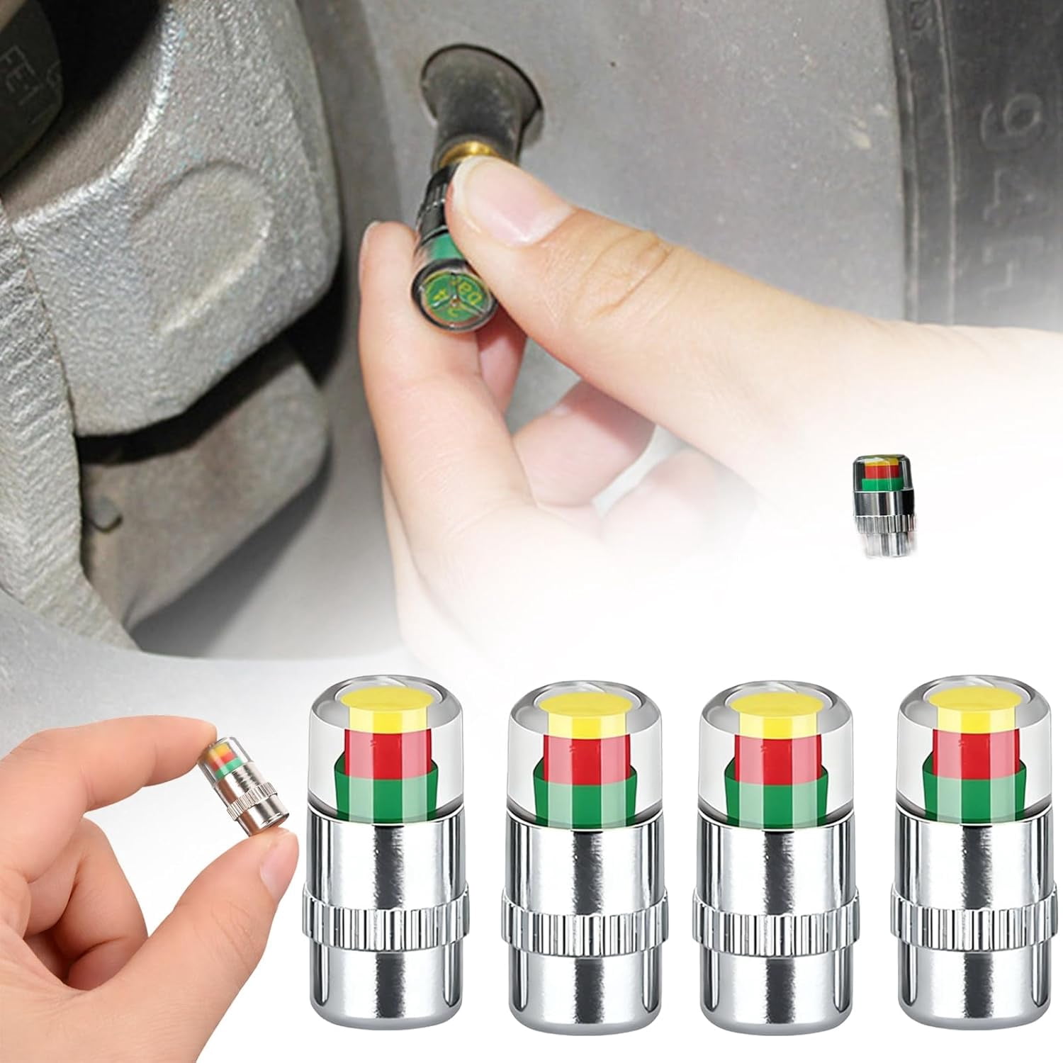 Car Tire Pressure Monitor Valve Stem Caps with 3-Color Sensor System ...